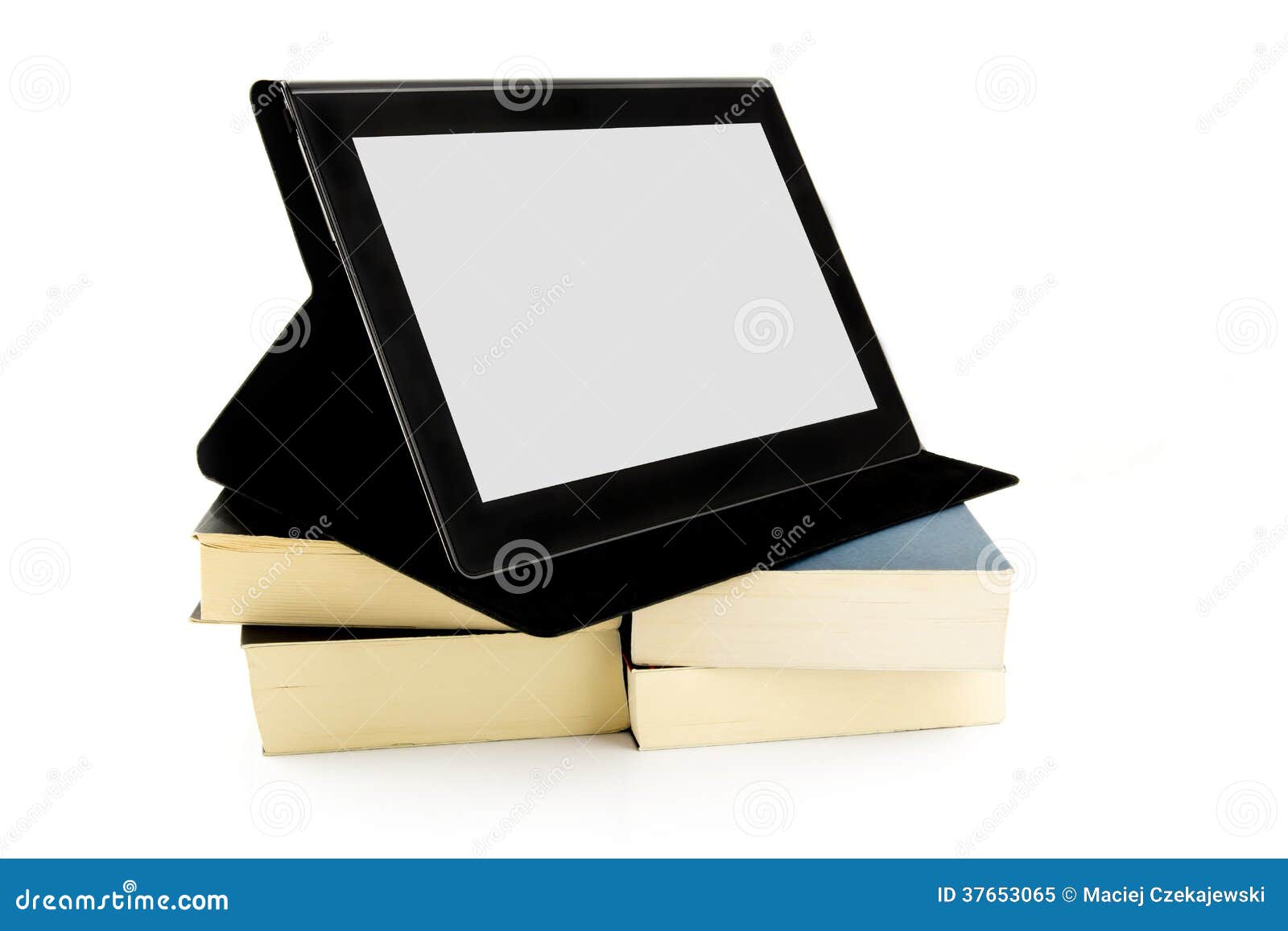 Books and a tablet device stock image. Image of computer - 37653065