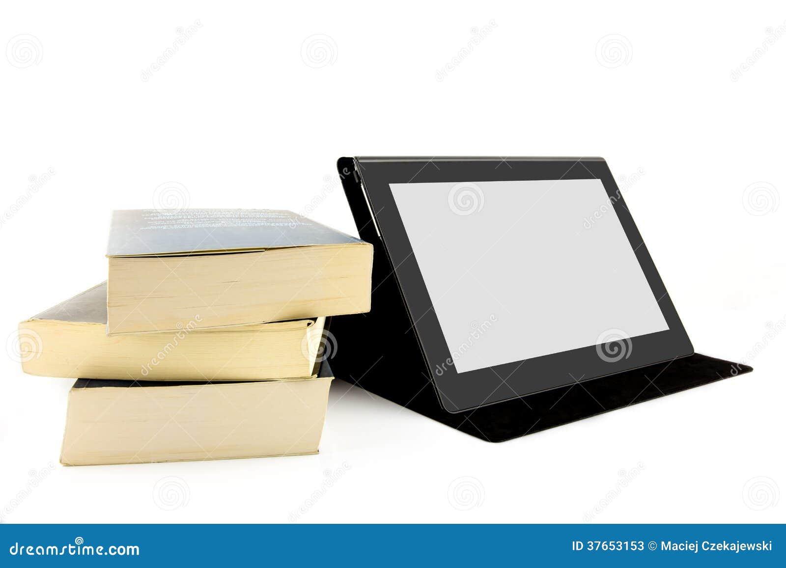 Books and a tablet device stock image. Image of electronic - 37653153