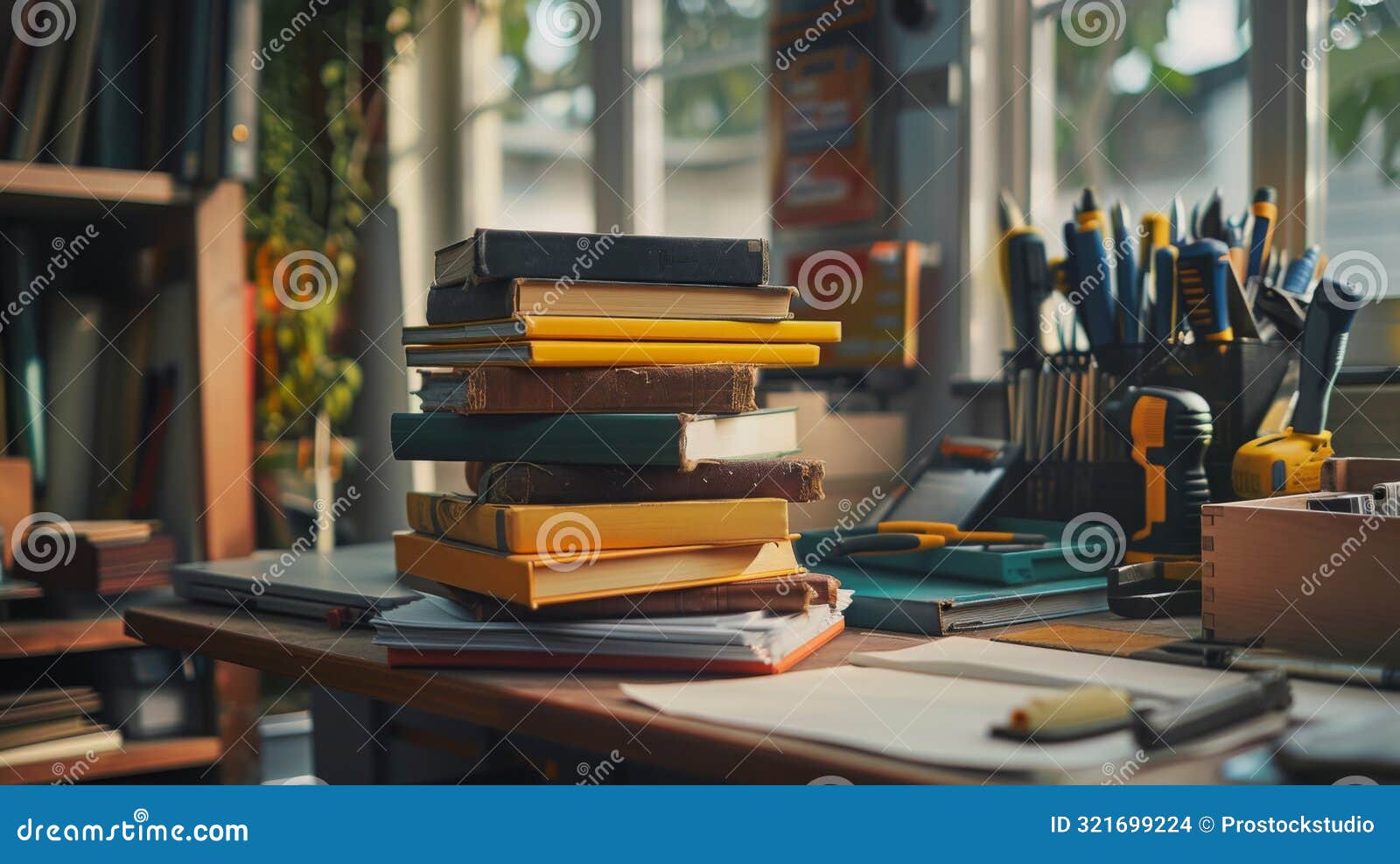 Books and Tools on a Workbench Stock Photo - Image of books, project ...