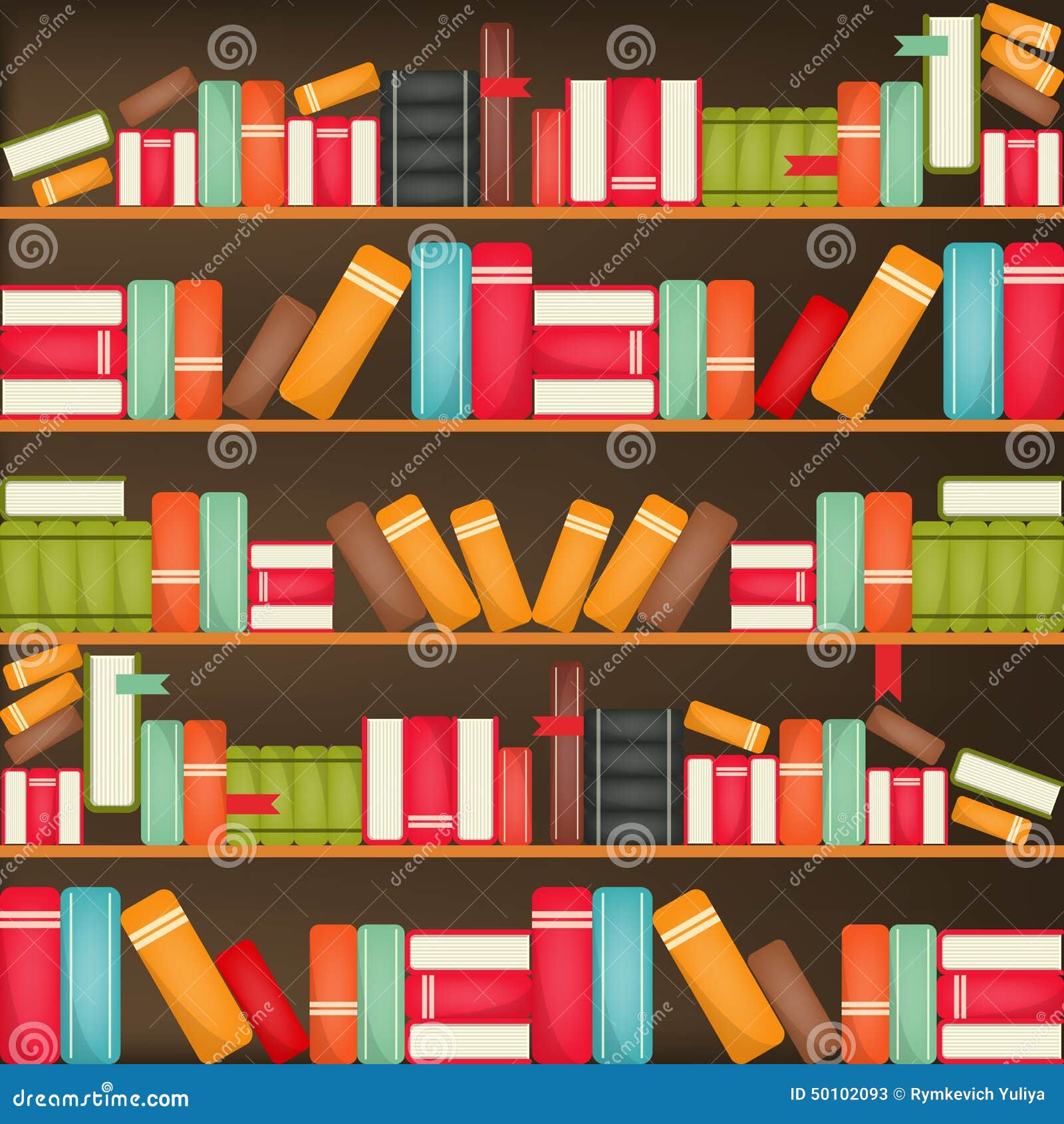 Books on a wooden shelf stock vector. Illustration of stack - 50102093