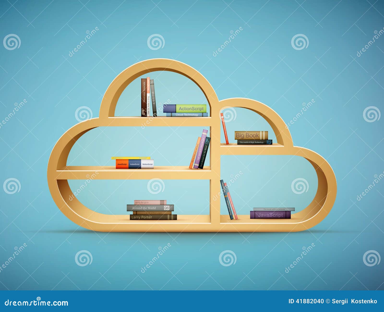 Books on Wooden Shelf Cloud Shape Stock Vector - Illustration of office ...
