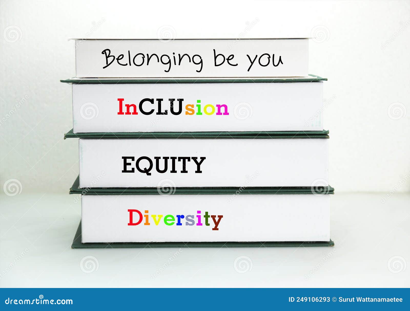 Books with Words DEI, Diversity, Equity, Inclusion on Table with White ...