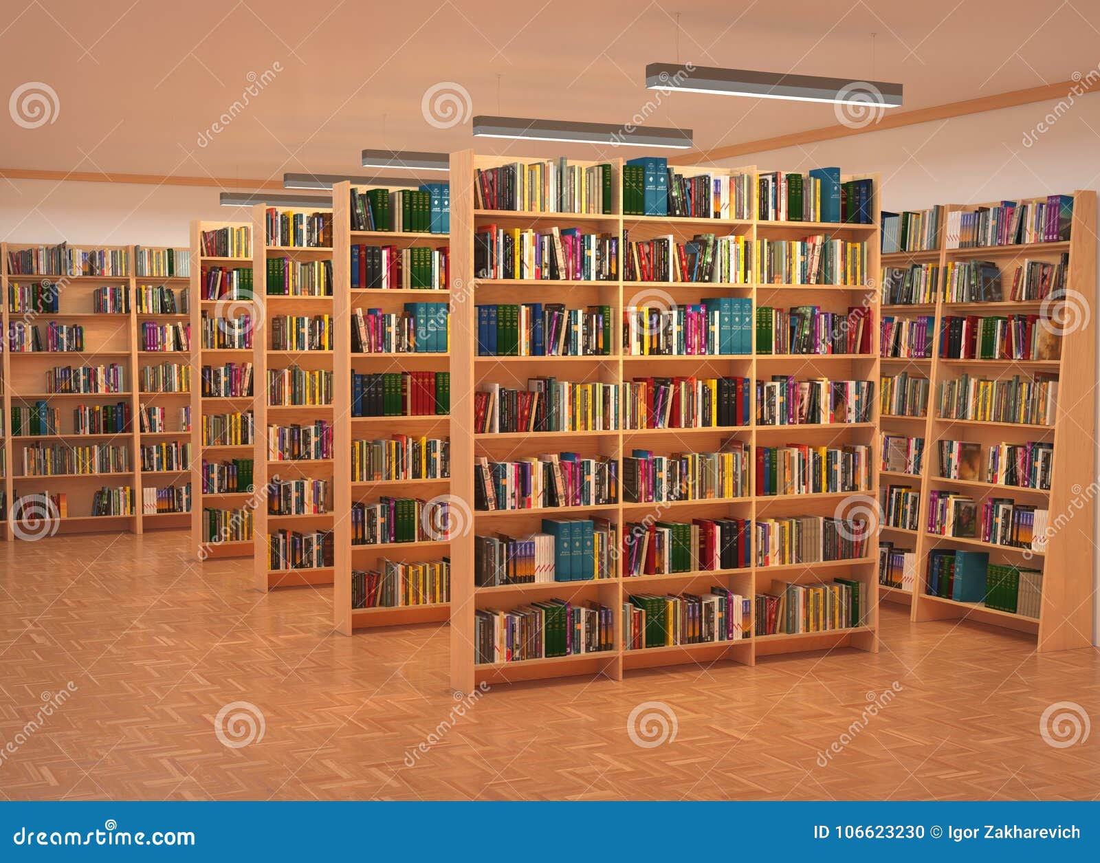 Bookshelf in Book Store. 3d Illustration Stock Illustration ...