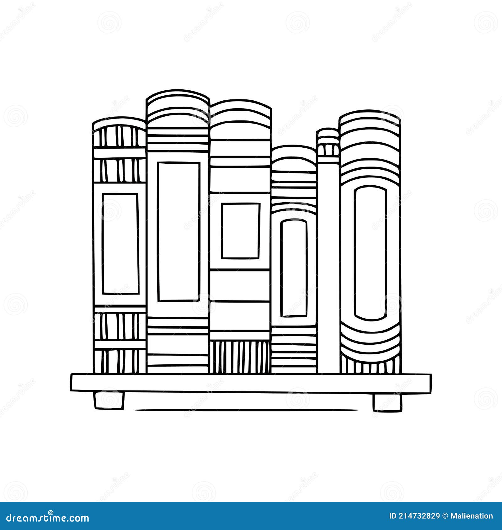Bookshelf With Books. Hand Drawn Outline Illustration Cartoon Vector ... Bookshelf With Books. Hand Drawn Outline Illustration Cartoon Vector ...