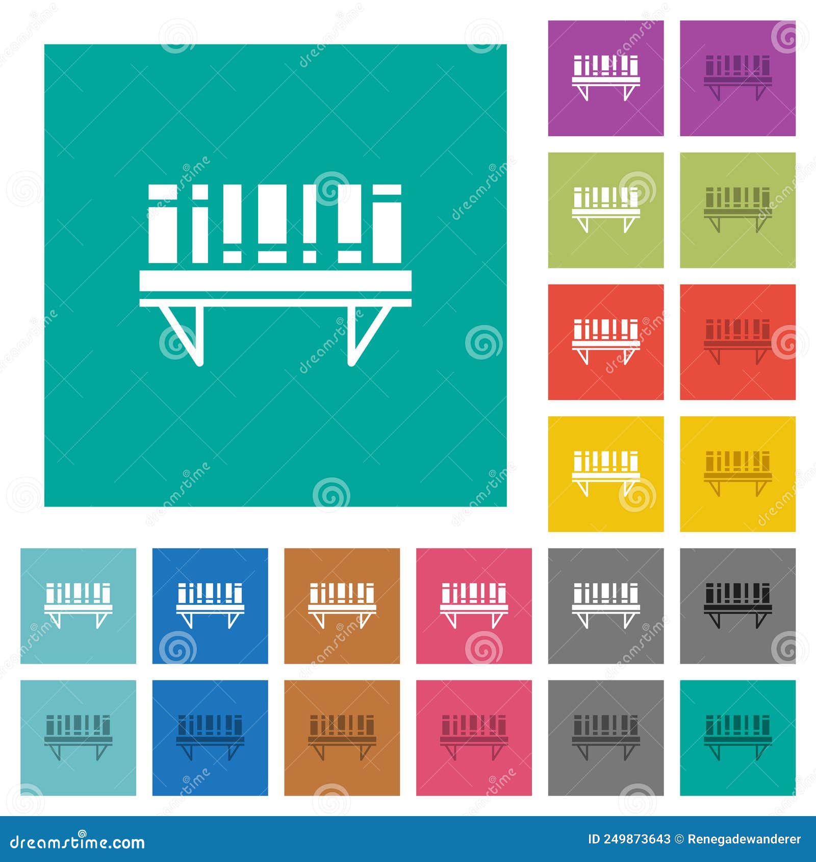 Bookshelf with Books Solid Square Flat Multi Colored Icons Stock Vector ...