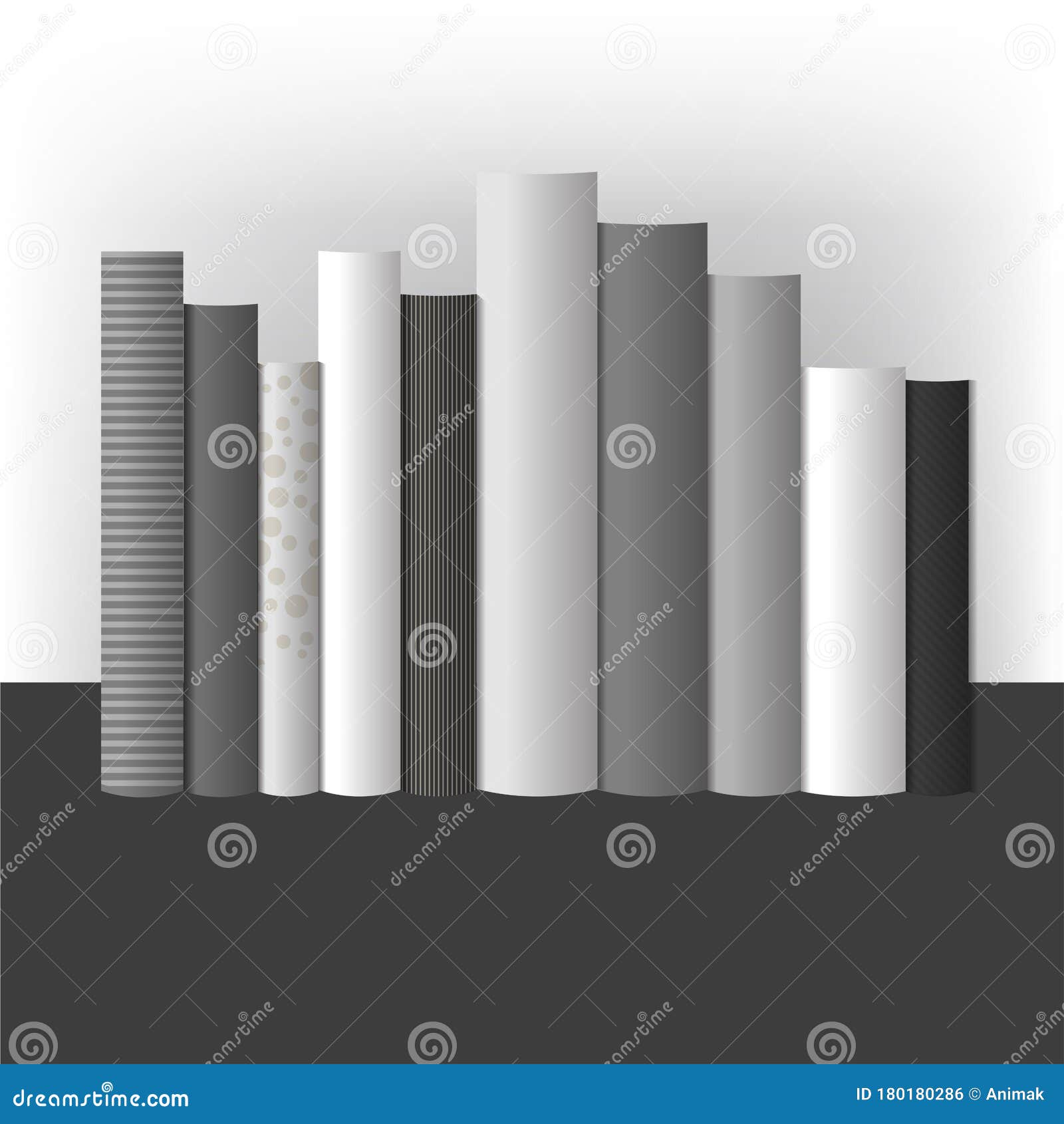 Bookshelf. Books Standing on Grey Background with Shadows Stock Vector ...
