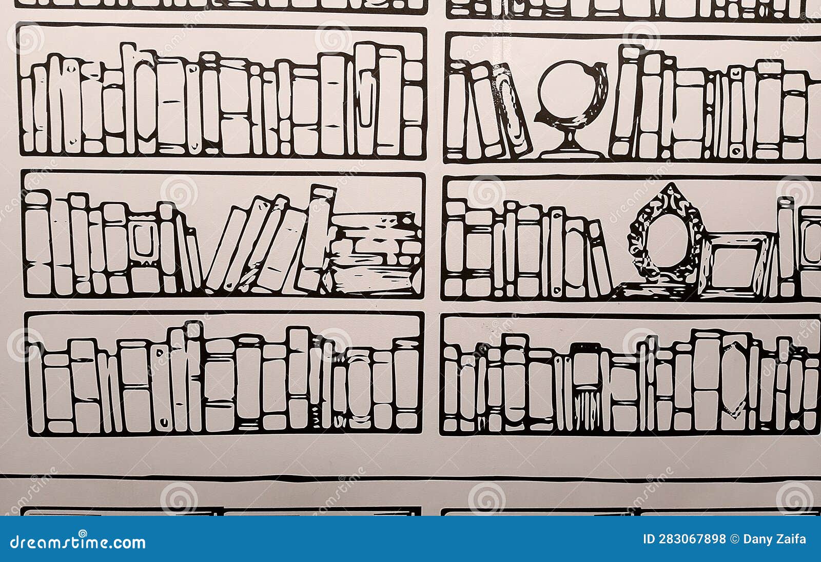 Bookshelf 2D wallpaper stock illustration. Illustration of drawing ...