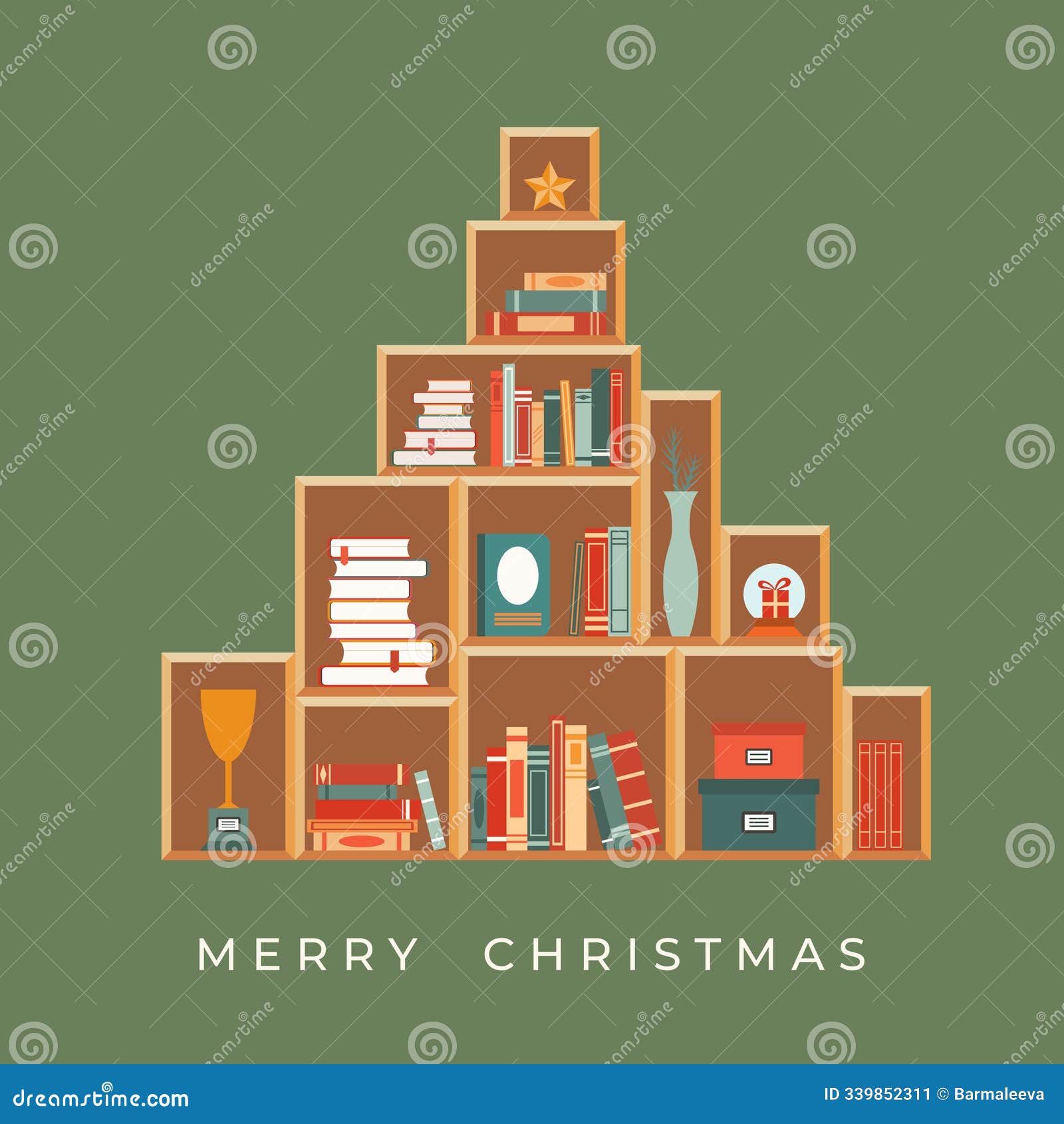 Bookshelf Display Shaped Like a Christmas Tree with Books and Decor ...