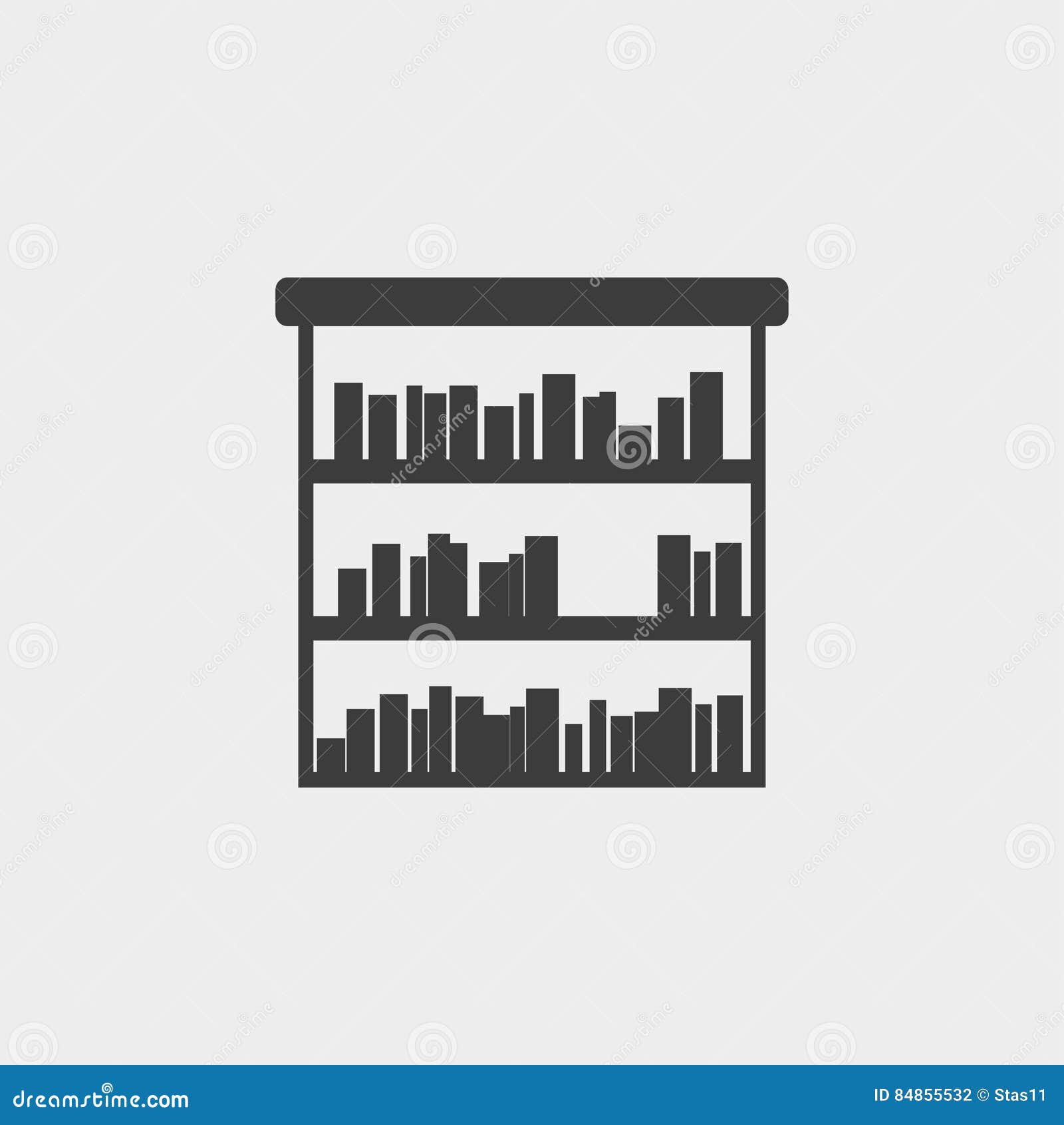Bookshelf Icon in a Flat Design in Black Color. Vector Illustration ...