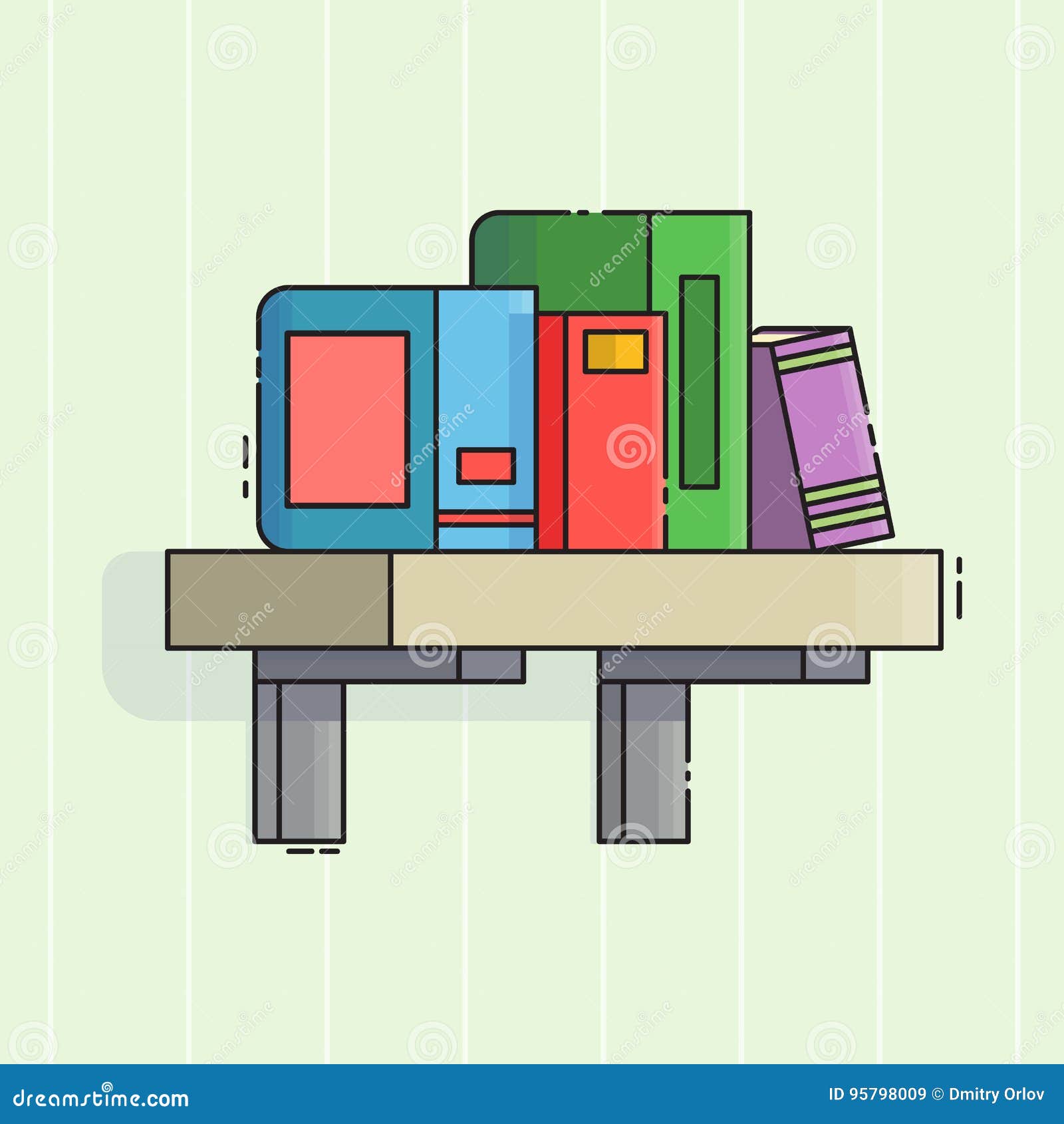 Bookshelf Icon. Flat Line Style Stock Vector - Illustration of flat ...