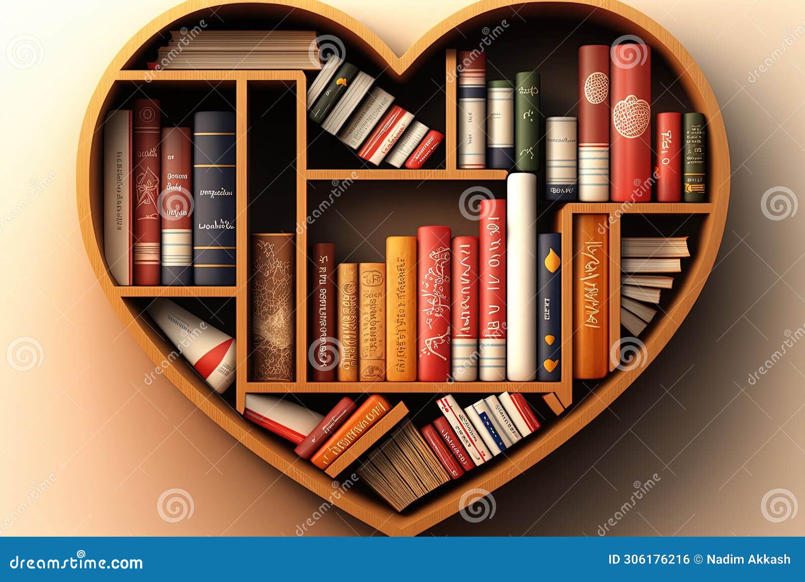 Bookshelf with Ictionaries in Form of Heart. Learning Language C Stock ...