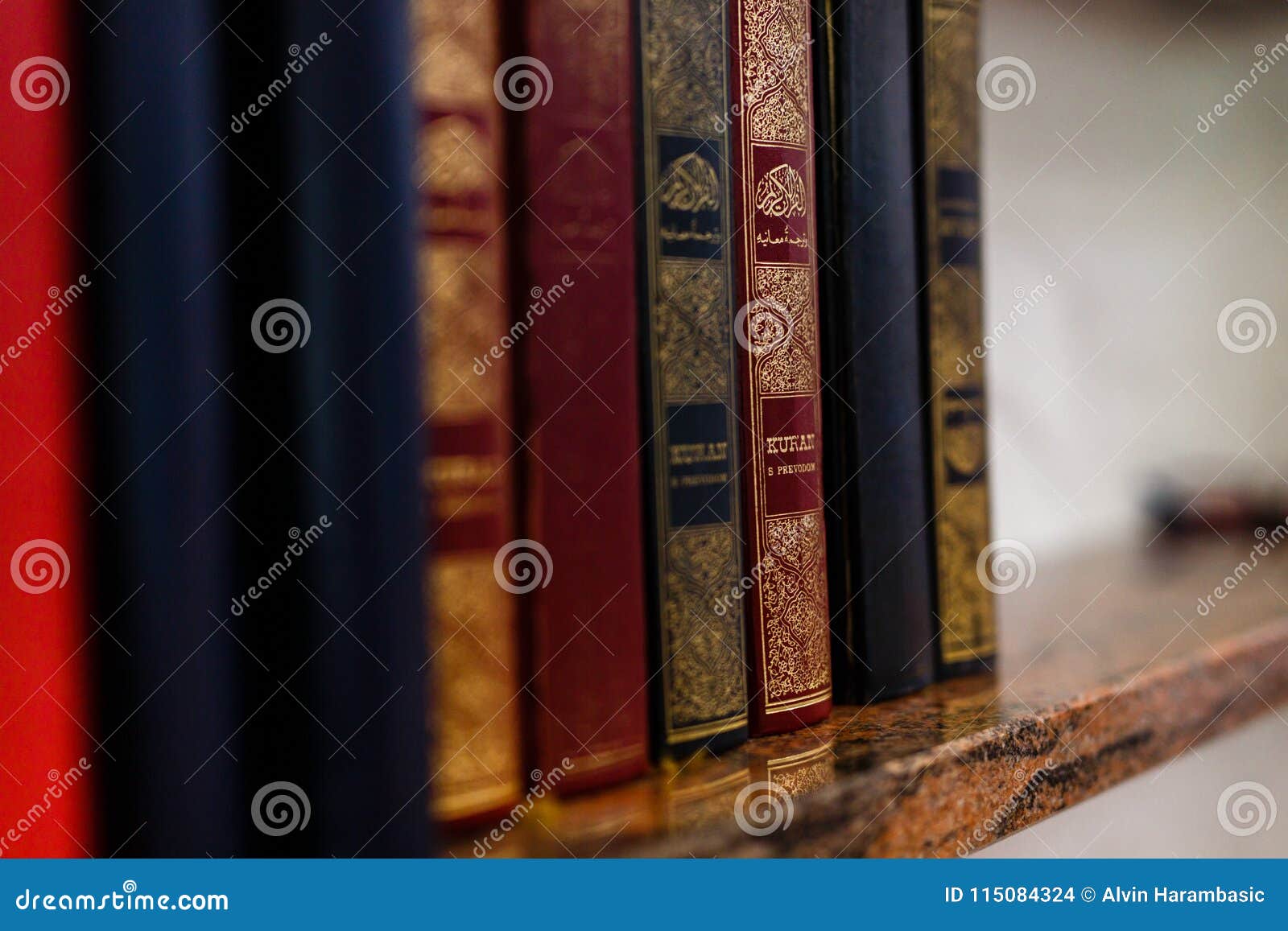 Bookshelf in Islamic Library at Mosque Stock Photo - Image of spine ...
