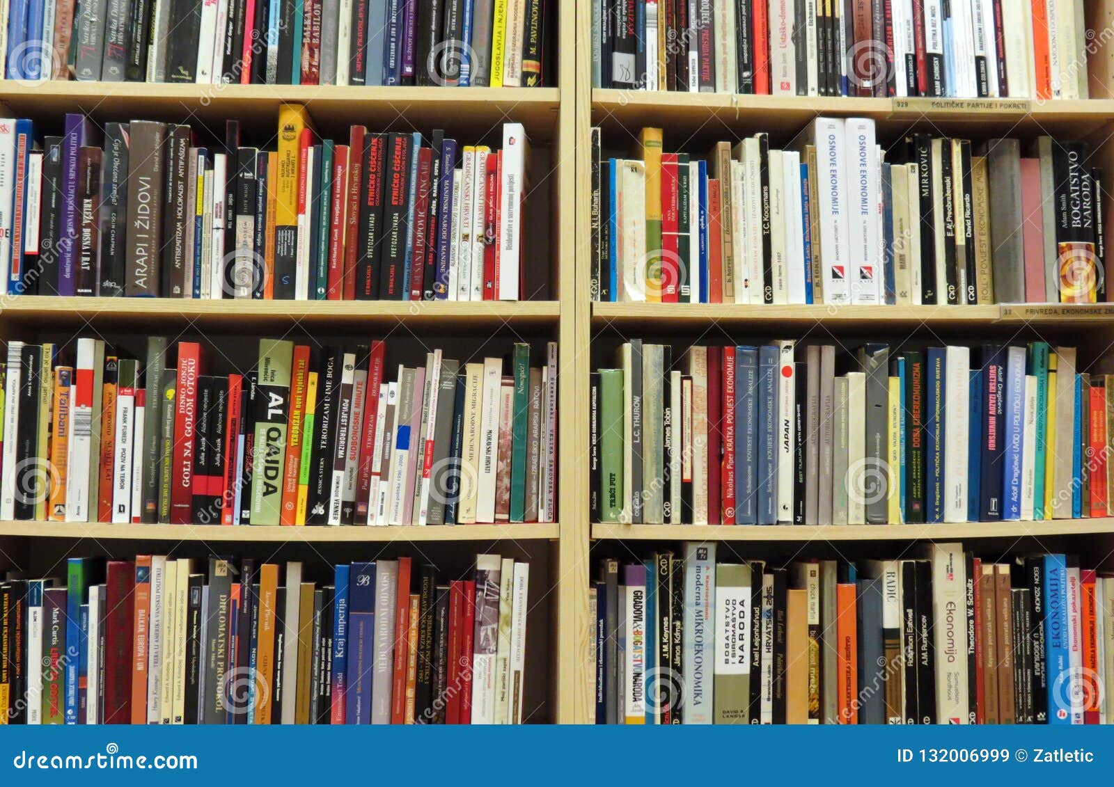 Bookshelf in library editorial stock image. Image of learn - 132006999