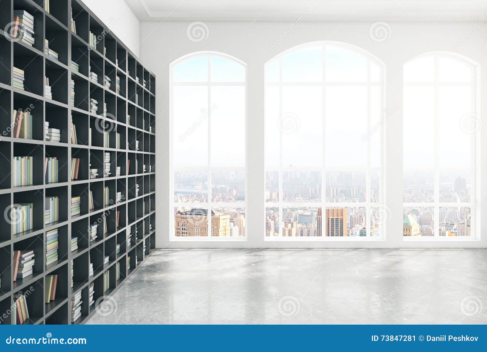 Bookshelf in library side stock illustration. Illustration of large ...