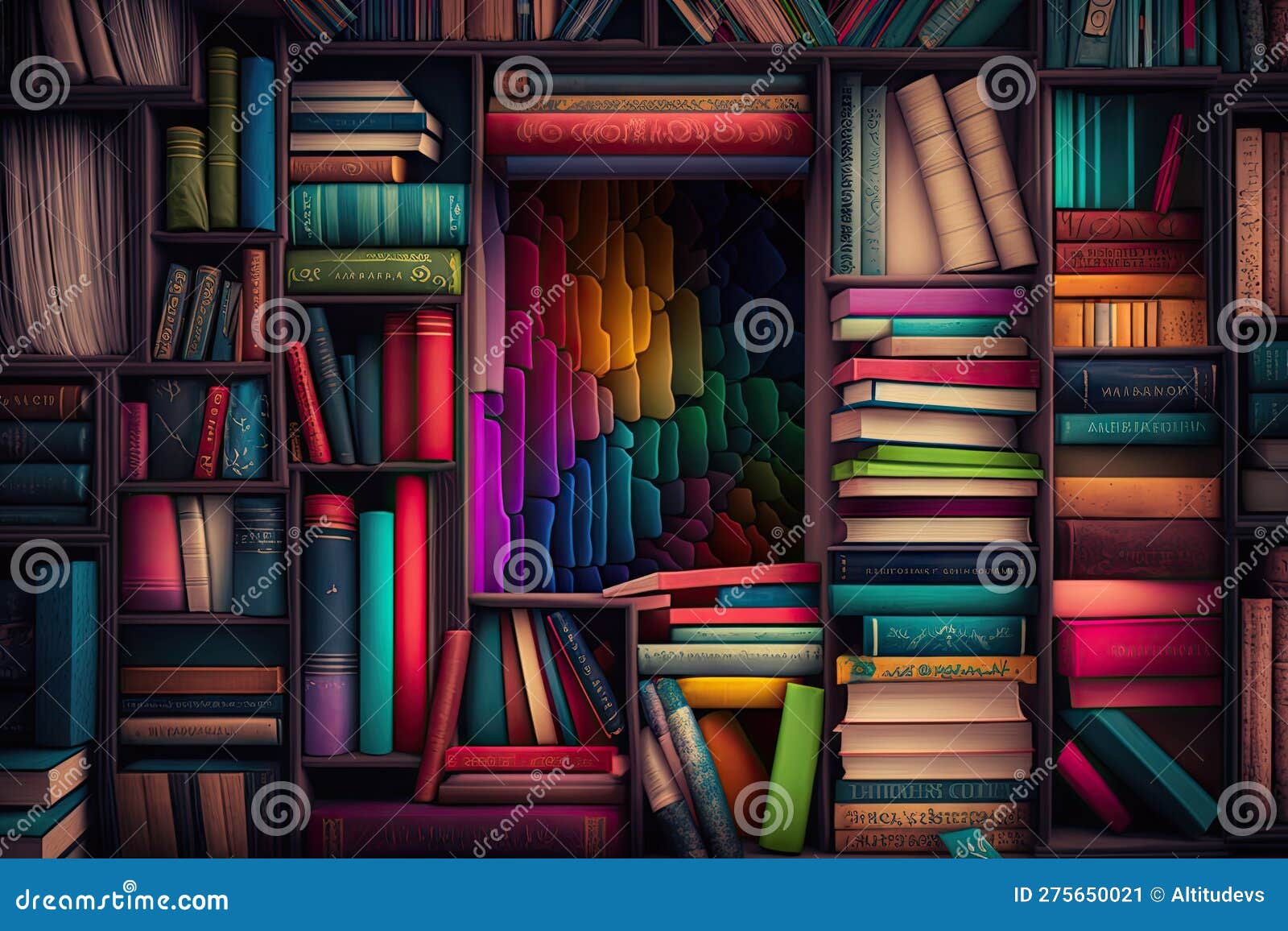 Bookshelf Overflowing with Books, Each One Being of Different Sizes and ...