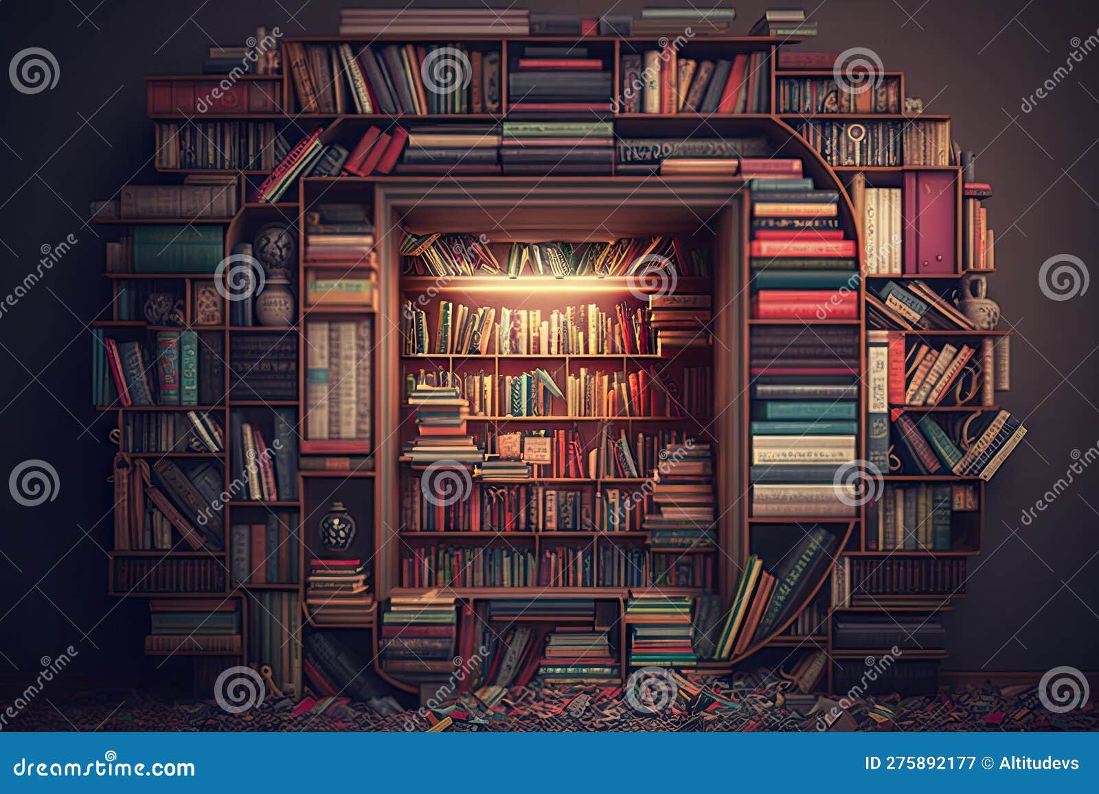 Bookshelf Overflowing with Books, Each One Different, in Creative and ...