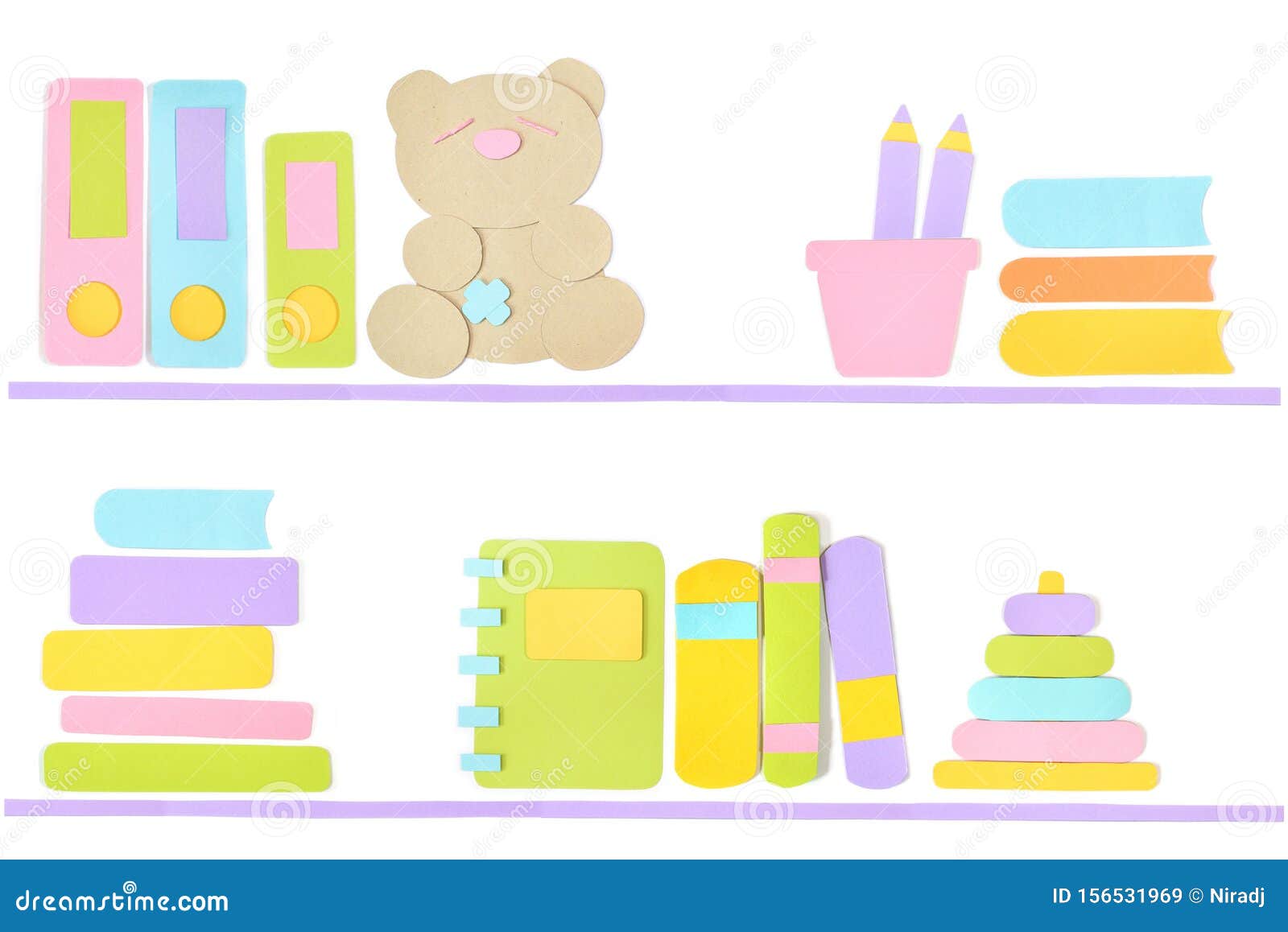 Bookshelf Paper Cut on White Background Stock Illustration ...