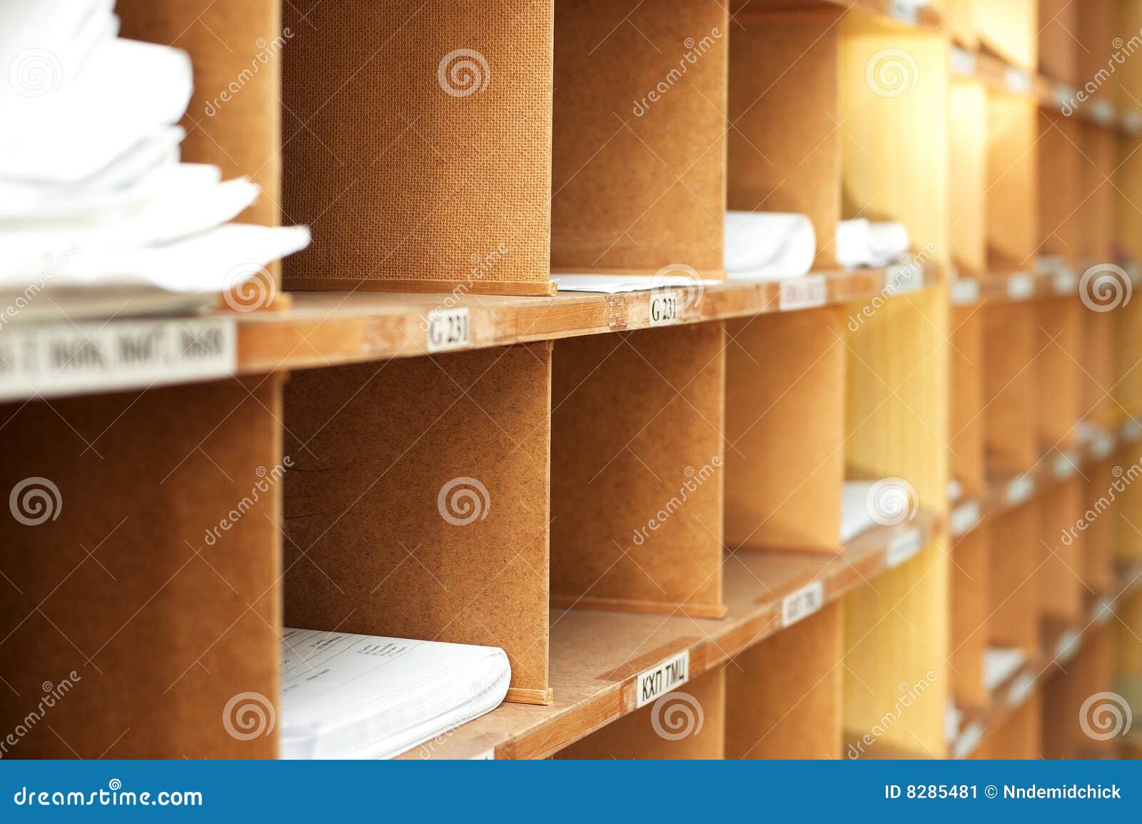 Bookshelf with Papers in Archive Stock Image - Image of college, cover ...