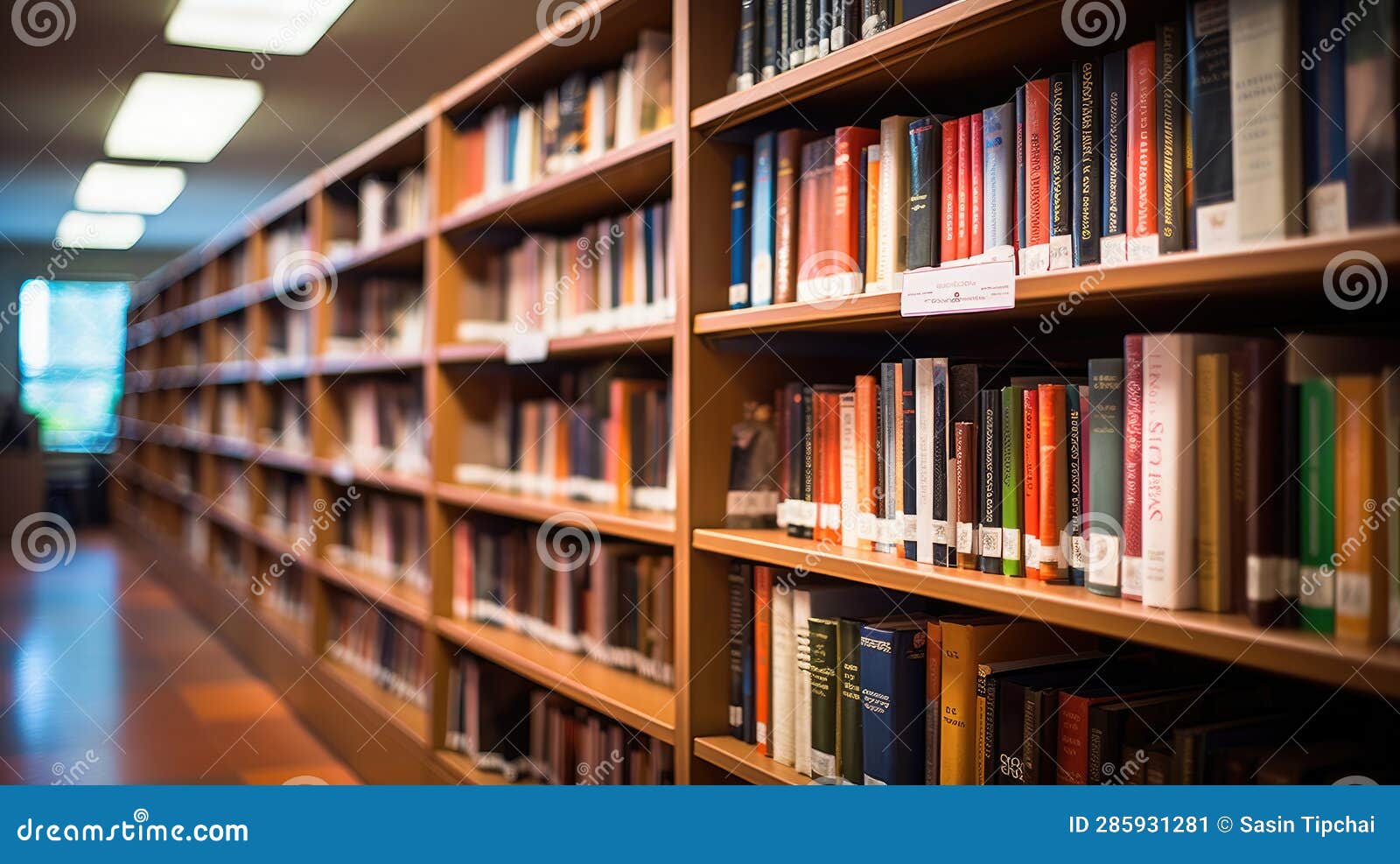 Bookshelf in Public Library Stock Illustration - Illustration of indoor ...