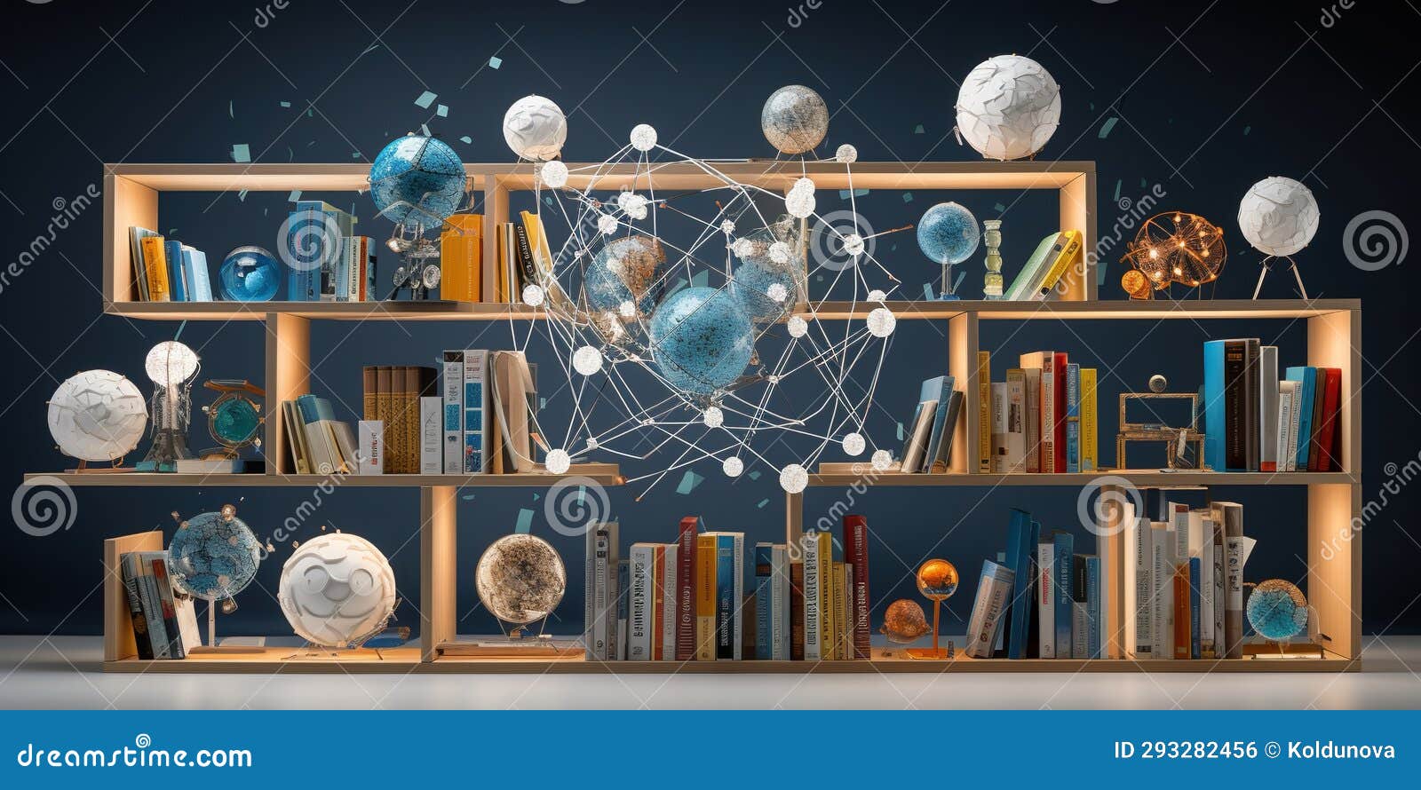 Bookshelf with Scientific Literature Surrounded by Three-dimensional ...