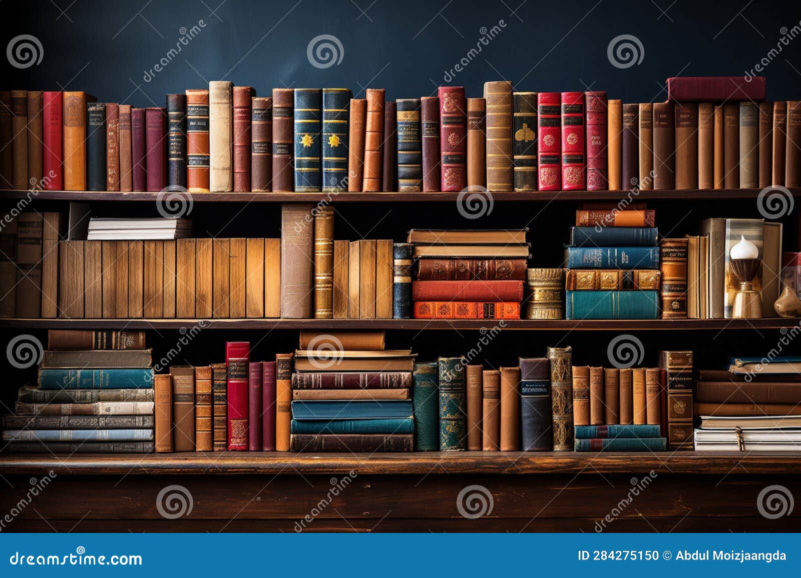 Bookshelf and Stack of Hardcovered Books Create a Captivating ...