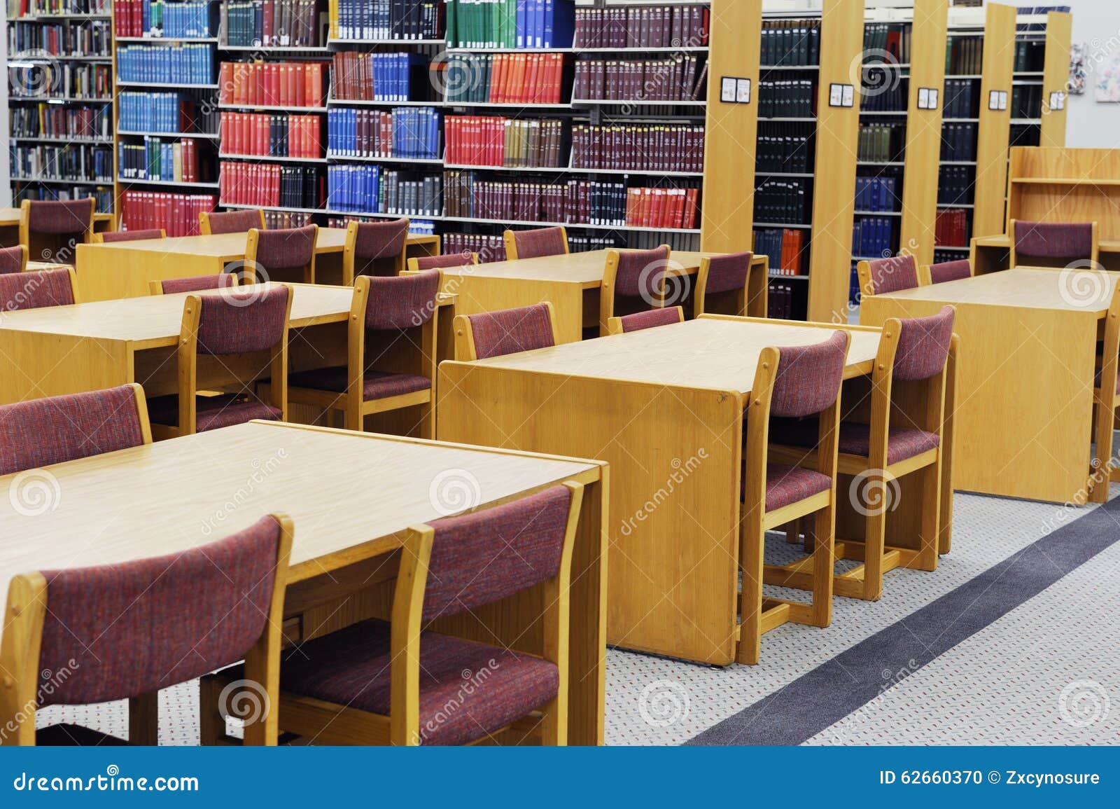 Bookshelf and Studying Desk of Library Stock Photo - Image of shelf ...