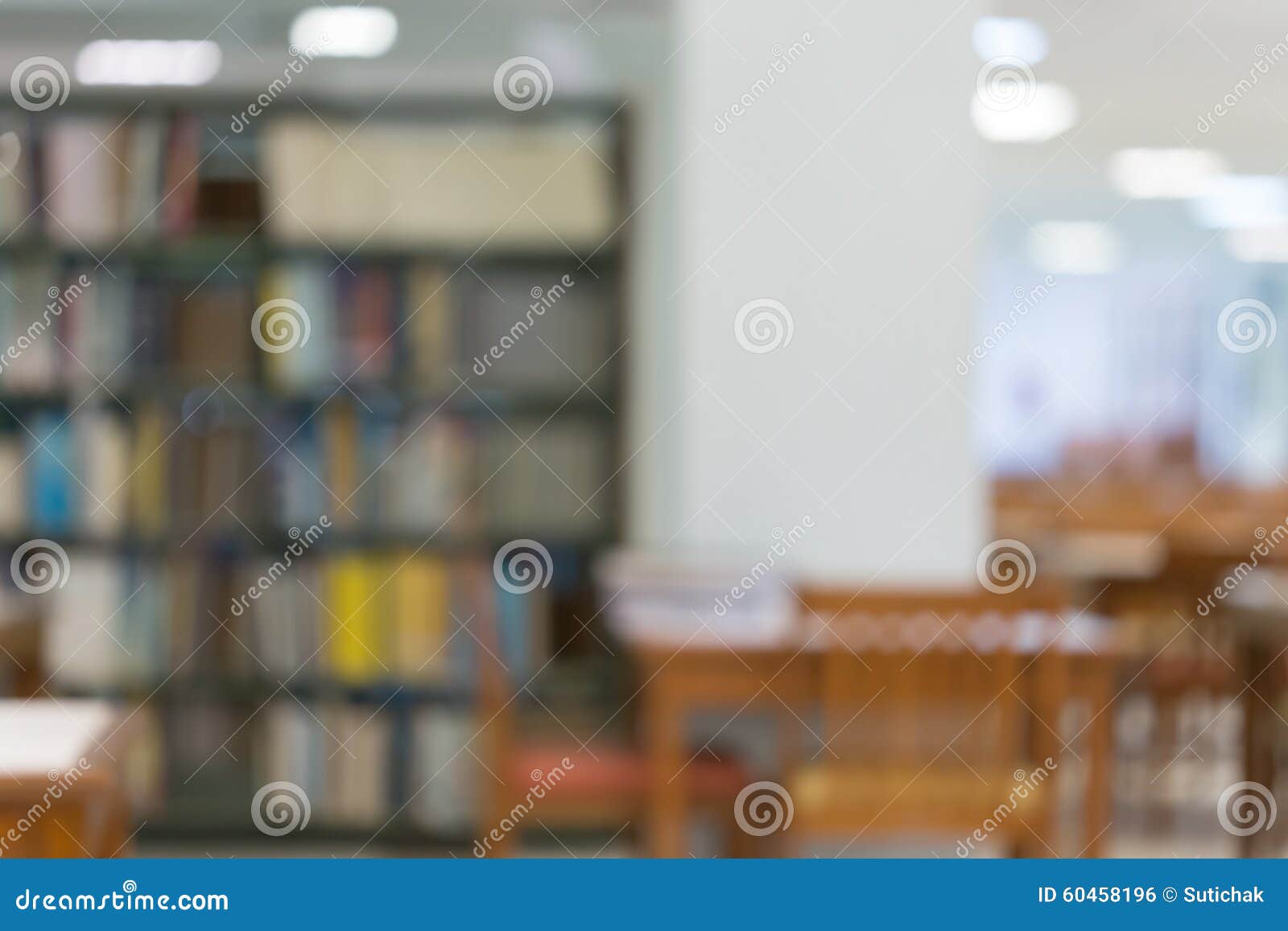 Bookshelf and Table Desk in Library, Education Abstract Blur Stock ...