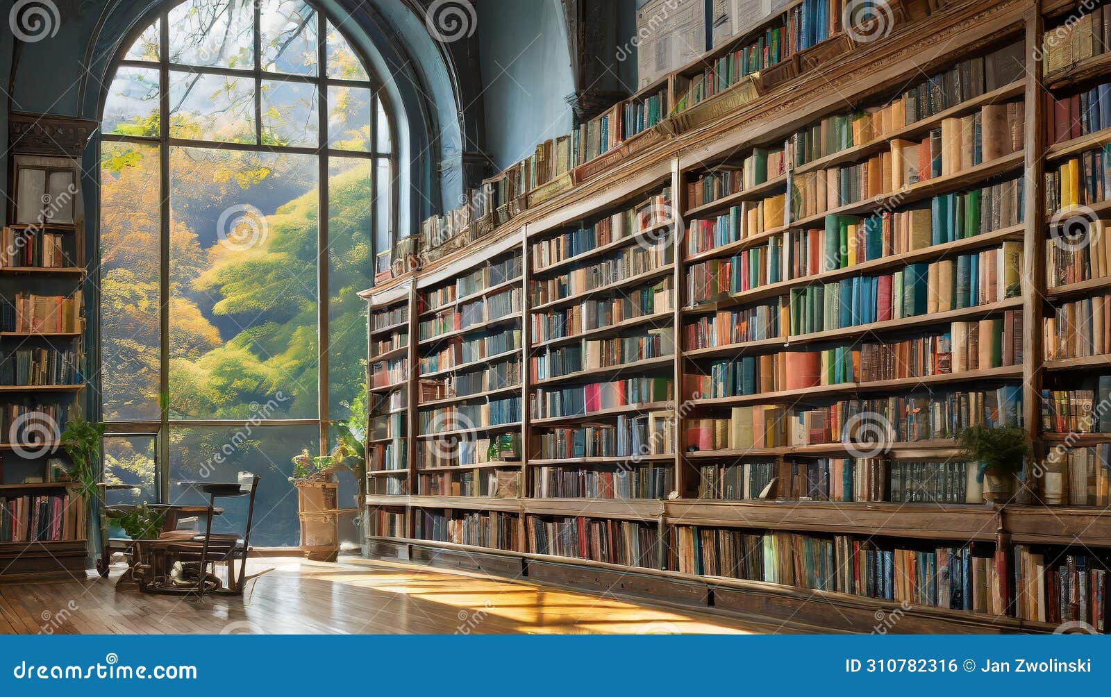 Bookshelf with Thousands of Different Books in Interior of Vintage ...