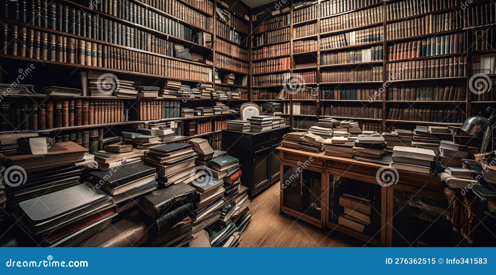 A Bookshelf in a University Library Filled with Thick Tex Created with ...