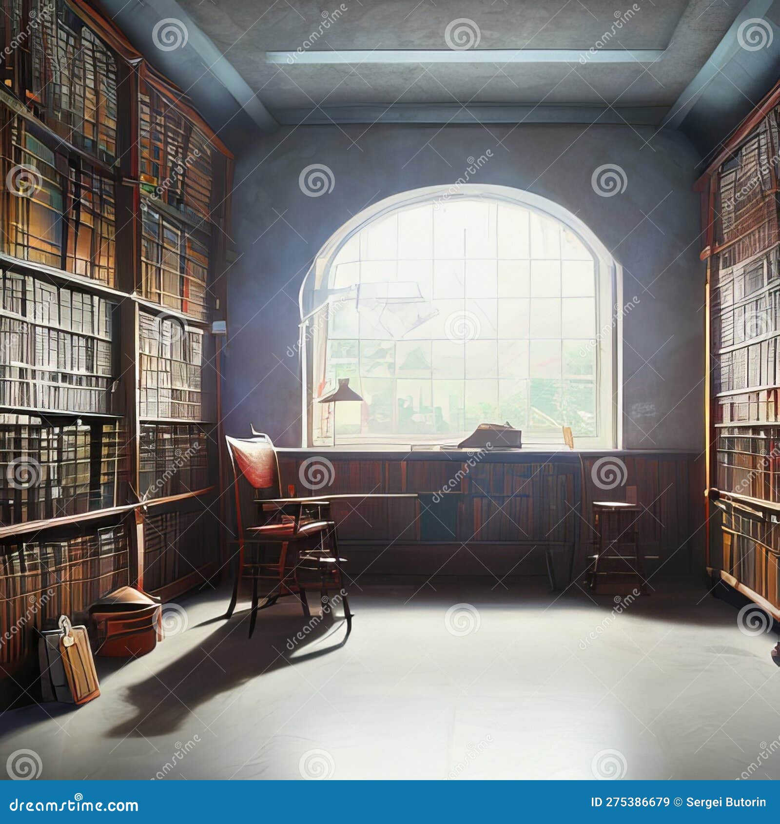 Old Books in the Empty Library Stock Illustration - Illustration of ...