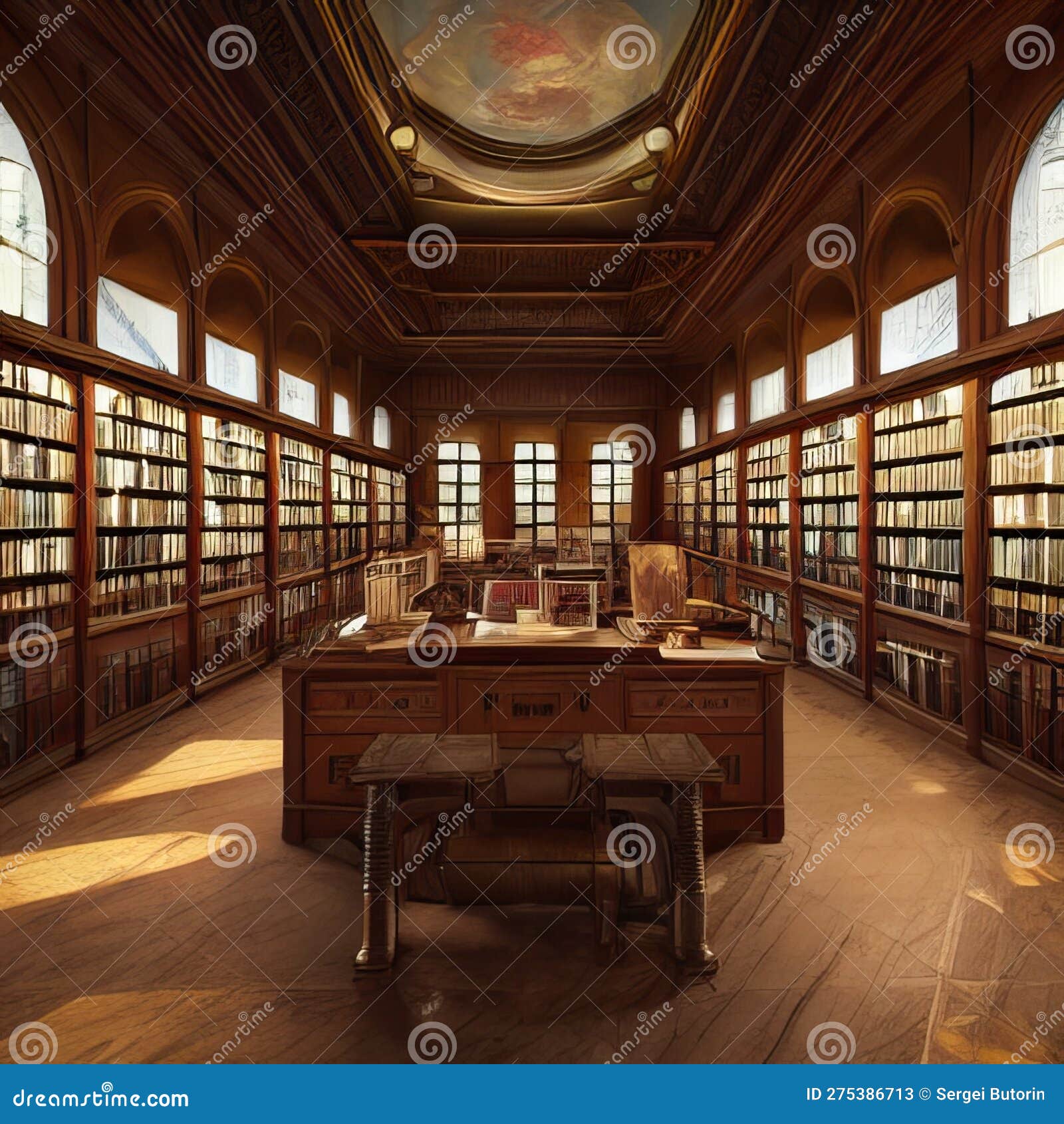 Old Books in the Empty Library Stock Illustration - Illustration of ...