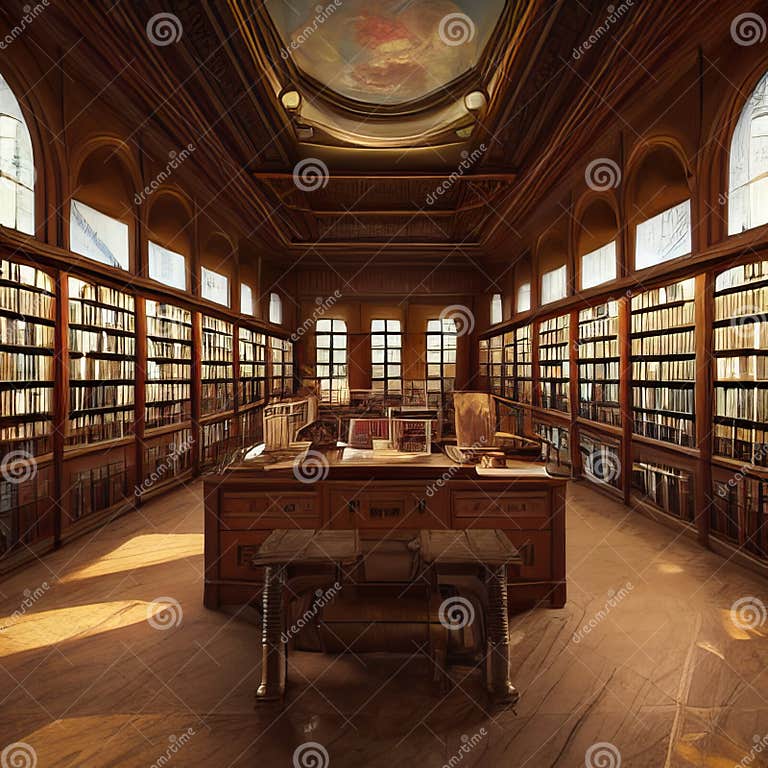 Old Books in the Empty Library Stock Illustration - Illustration of ...