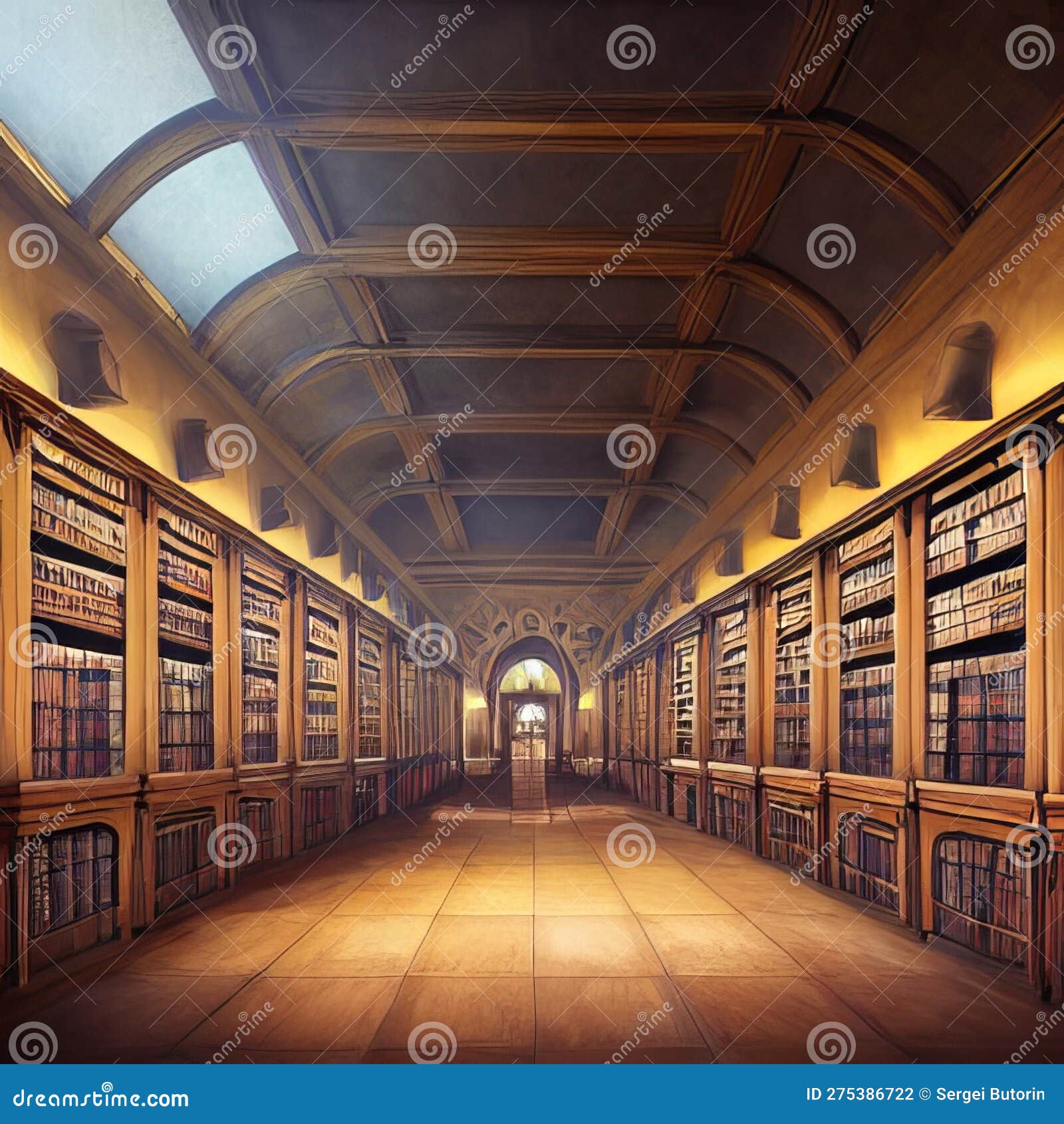 Old Books in the Empty Library Stock Illustration - Illustration of ...