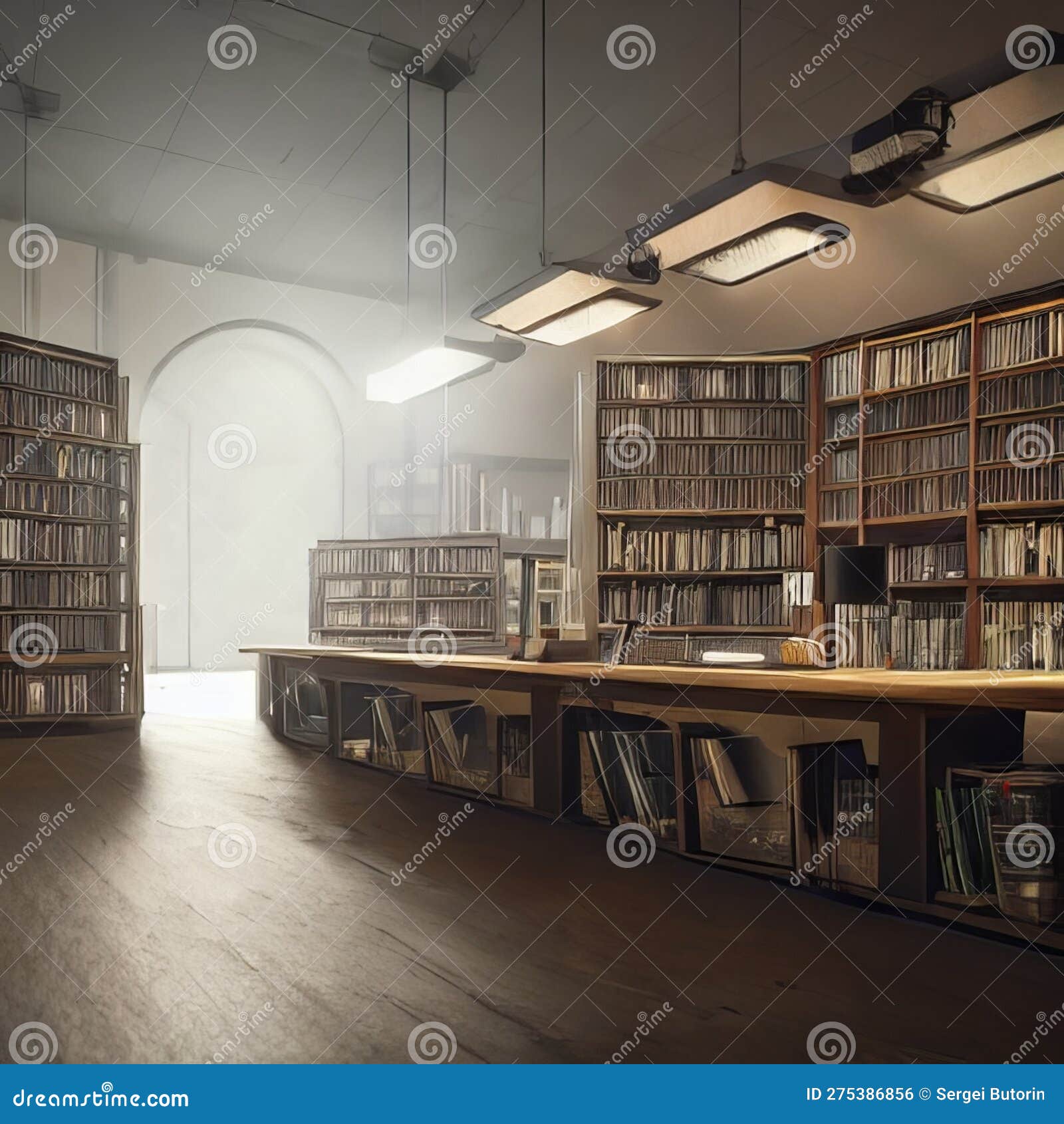 Old Books in the Empty Library Stock Illustration - Illustration of ...