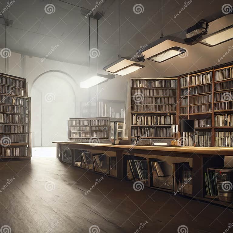 Old Books in the Empty Library Stock Illustration - Illustration of ...