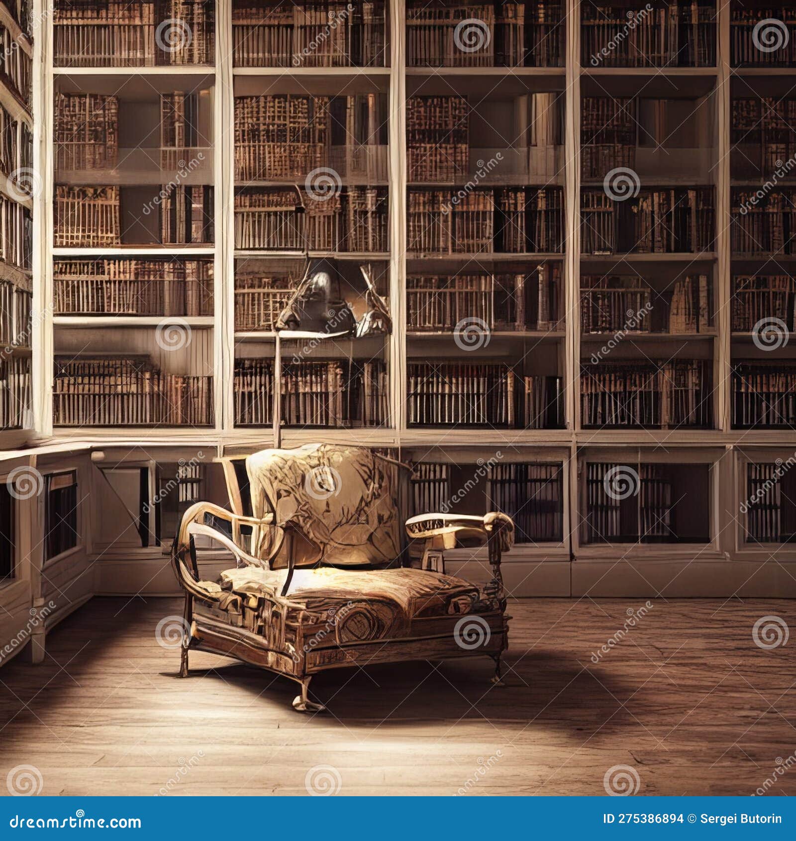Old Books in the Empty Library Stock Illustration - Illustration of ...