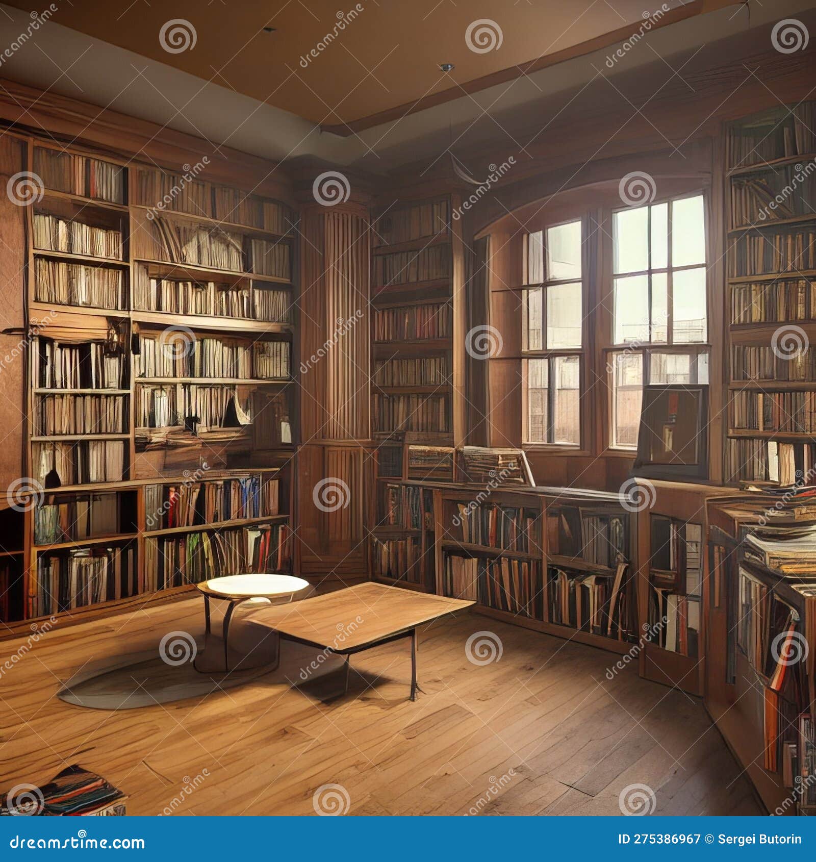 Old Books in the Empty Library Stock Illustration - Illustration of ...