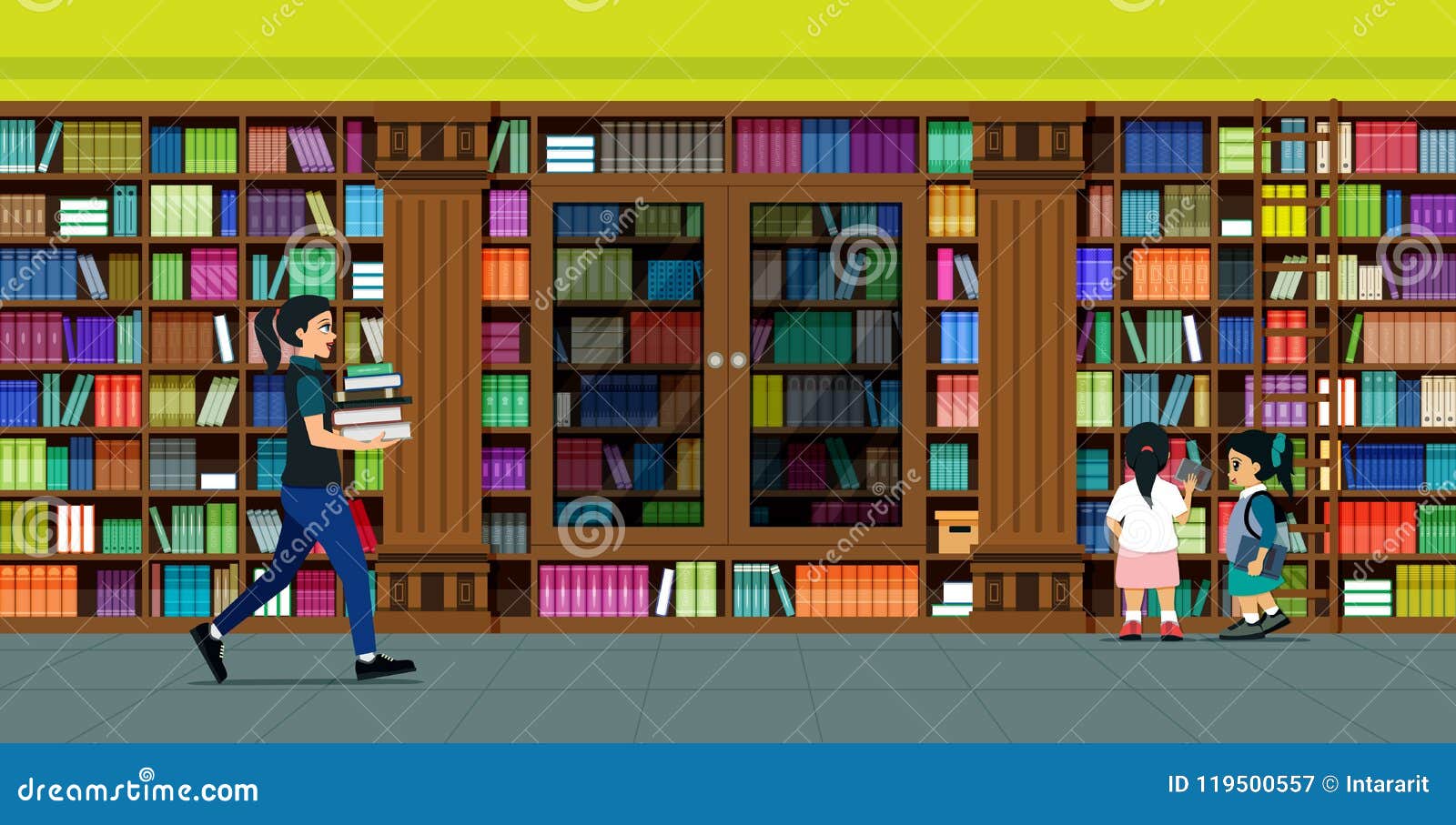 Bookshelves library stock vector. Illustration of shelf - 119500557