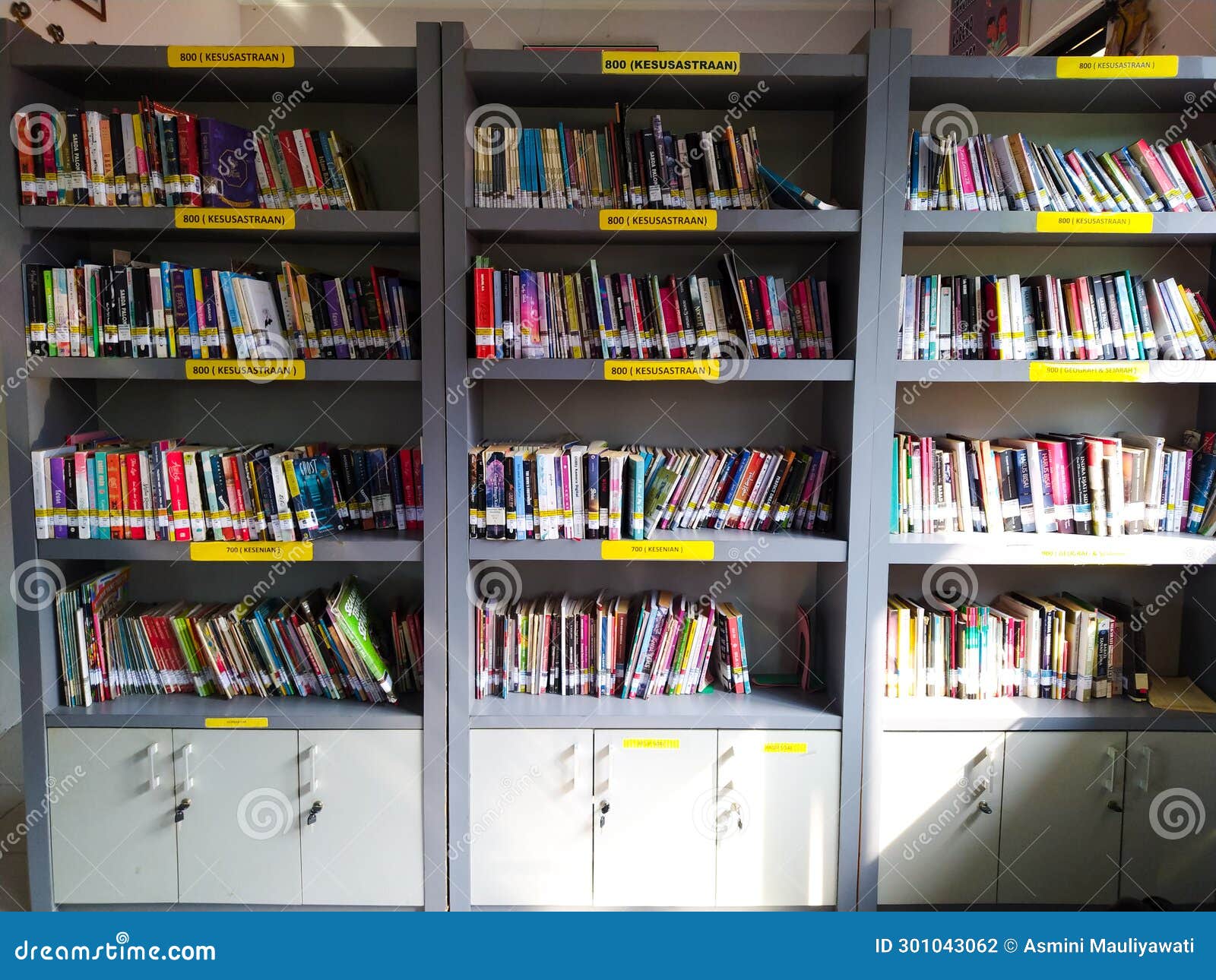 Bookshelves in the Library in the Morning Editorial Photography - Image ...
