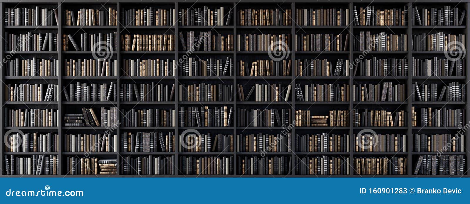 Bookshelves in the Library with Old Books 3d Render Stock Illustration ...