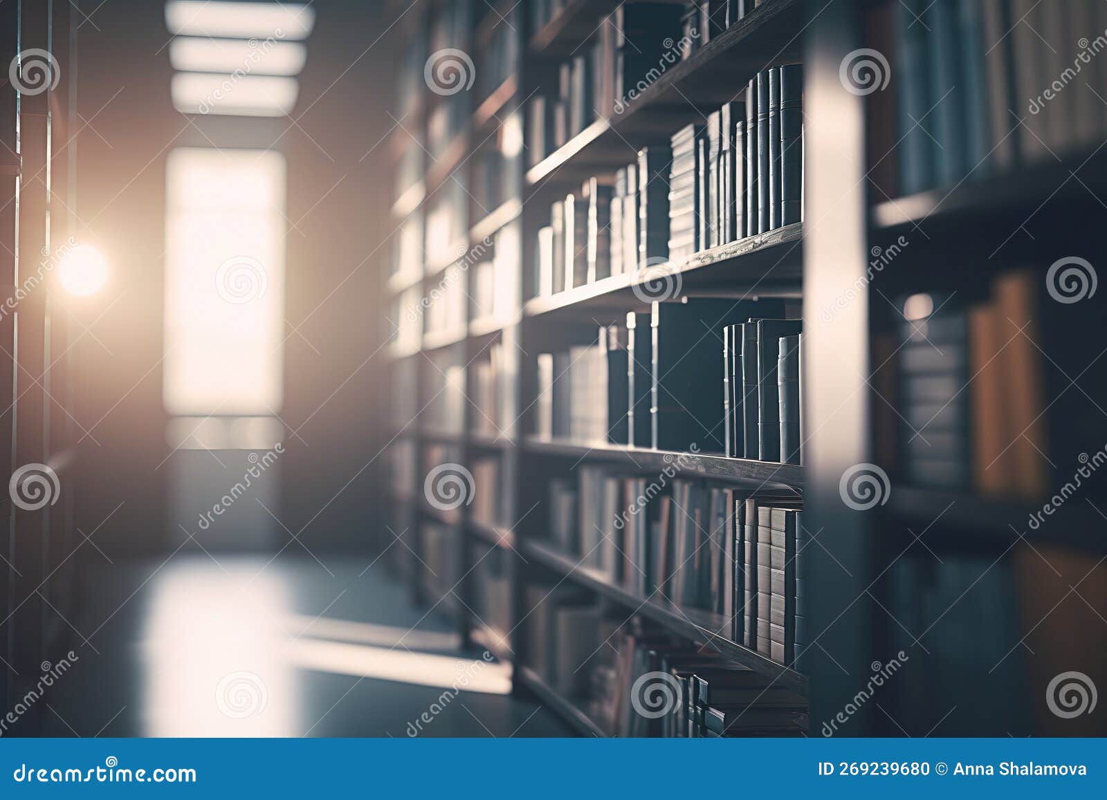 Bookshelves in the Library in the Rays of the Sun.Generative AI Stock ...