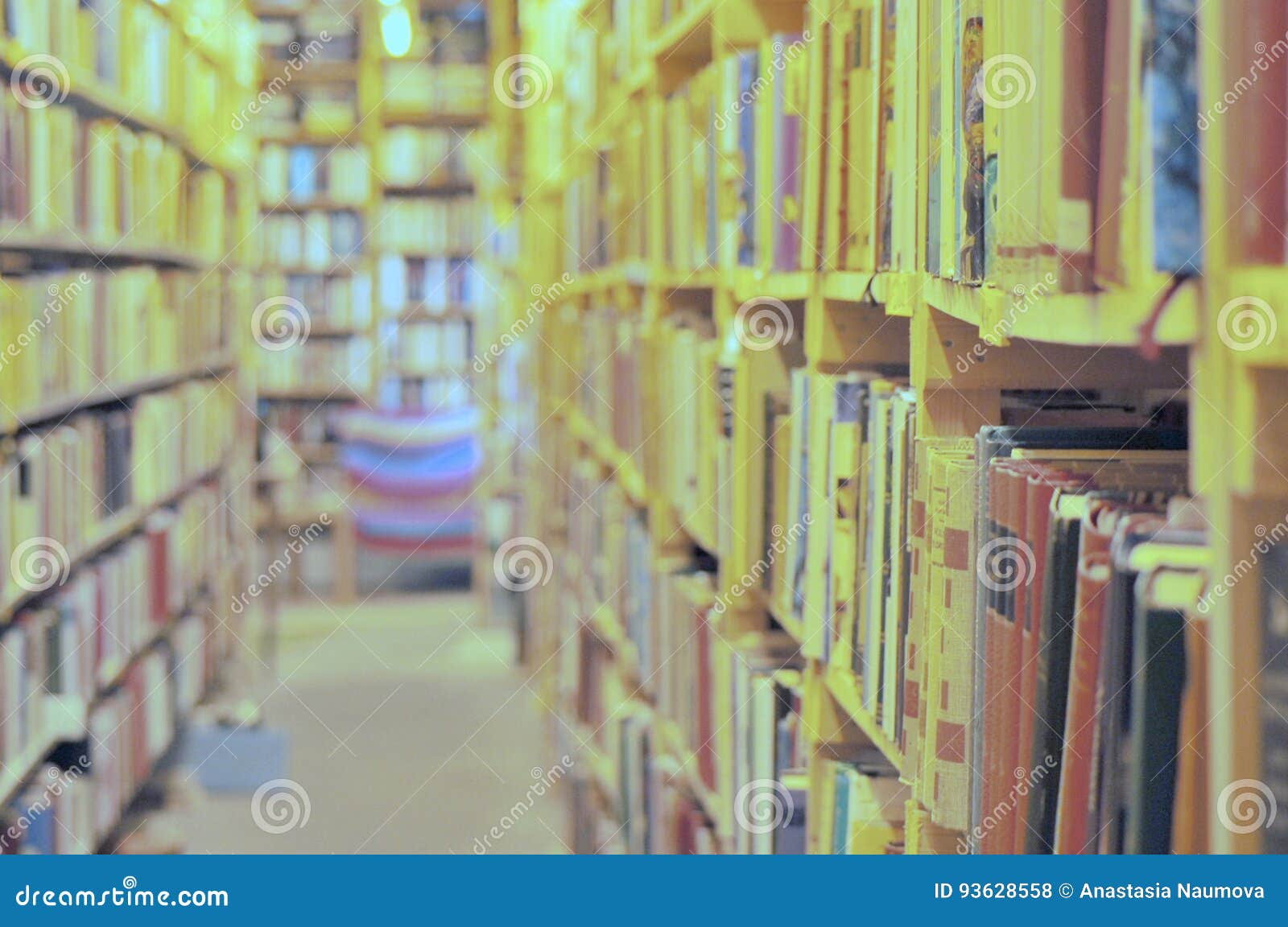 Bookshelves in perspective stock photo. Image of still - 93628558