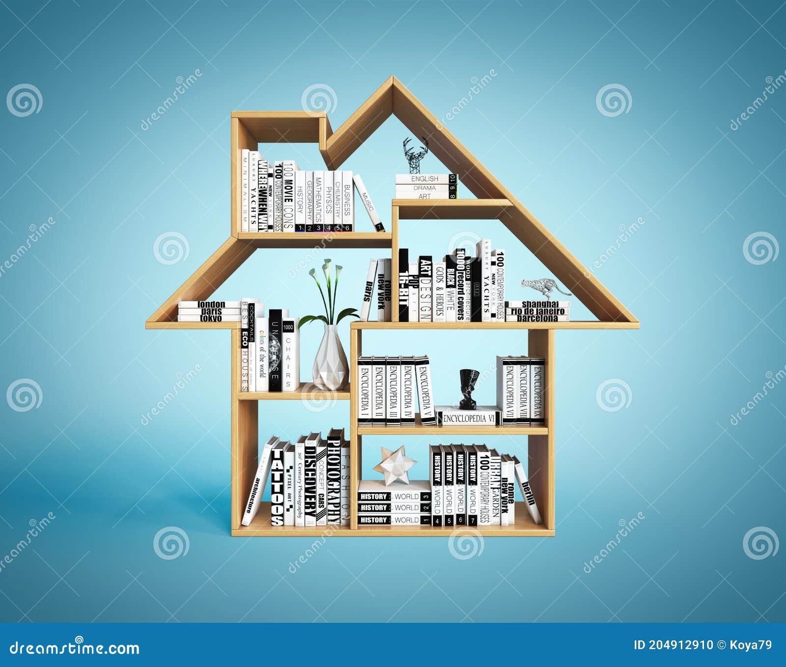 Bookshelves in the Shape of House, Home Book Shelf Concept 3d Rendering ...