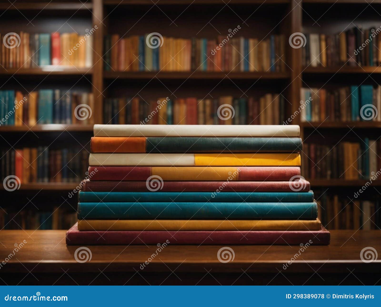 Bookshelves and Stack of Books in Library Interior Stock Illustration ...