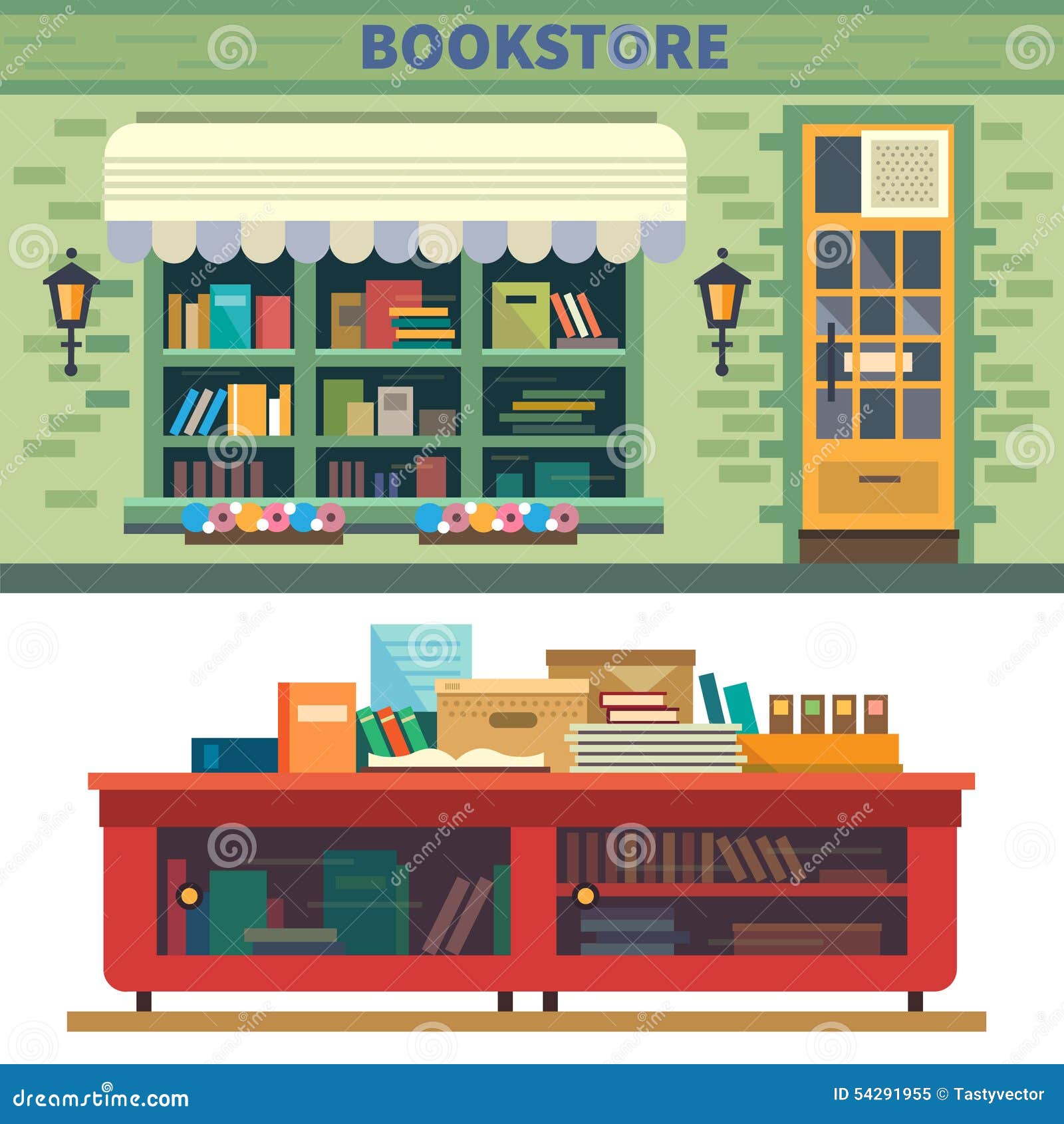 Bookstore stock vector. Illustration of flat, bookshop - 54291955