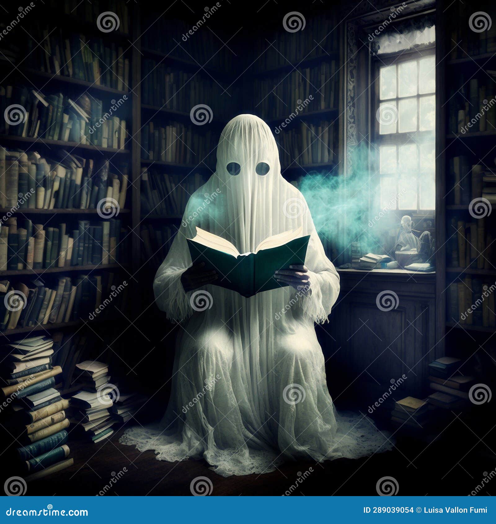 Bookworm Ghost Infesting a Library Stock Illustration - Illustration of ...