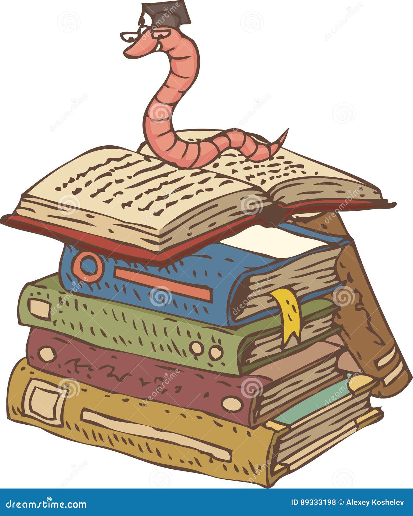 Bookworm on the Stack of Old Books Stock Illustration - Illustration of ...