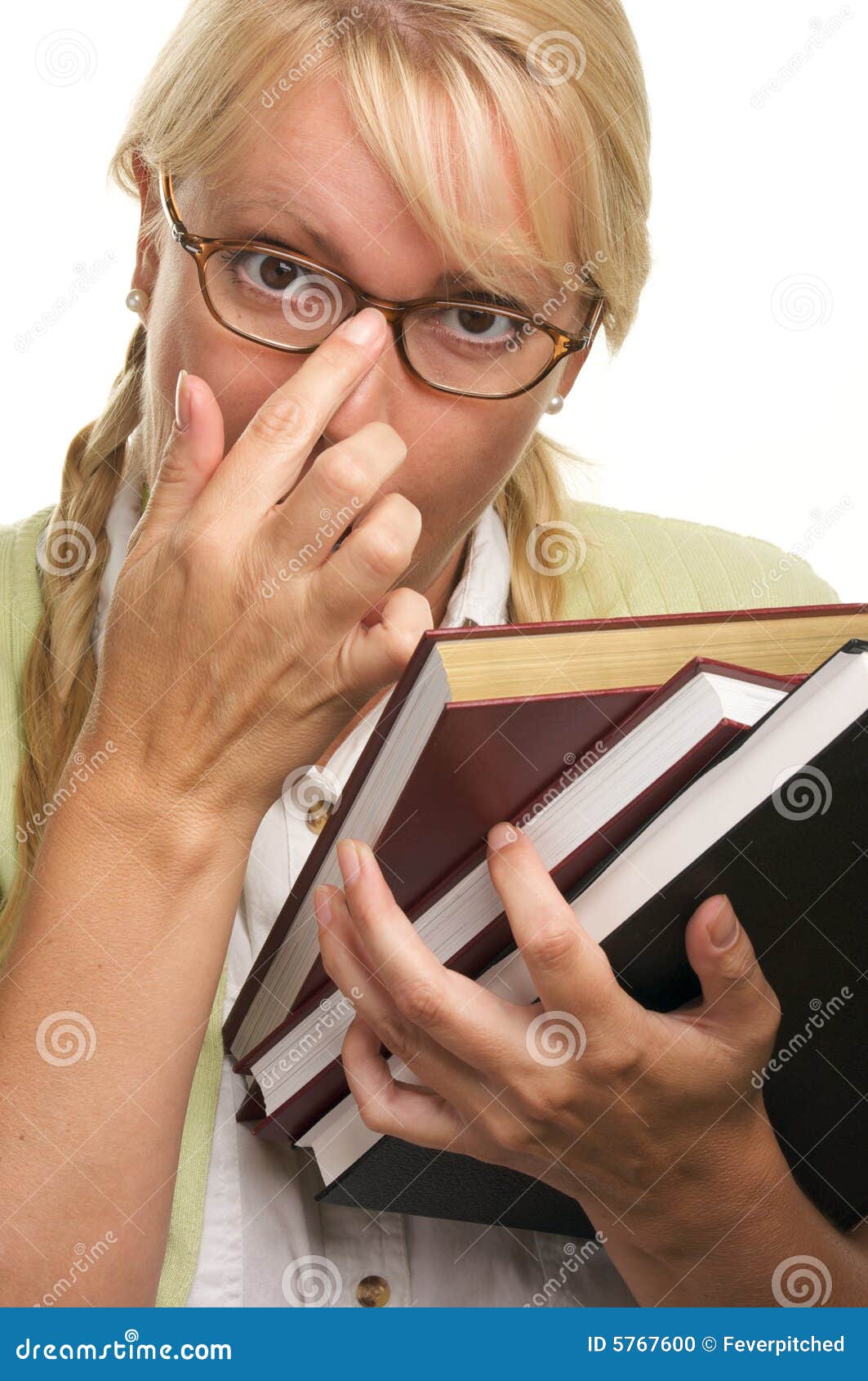 Bookworm Student Carries Books Stock Photo - Image of education, blonde ...