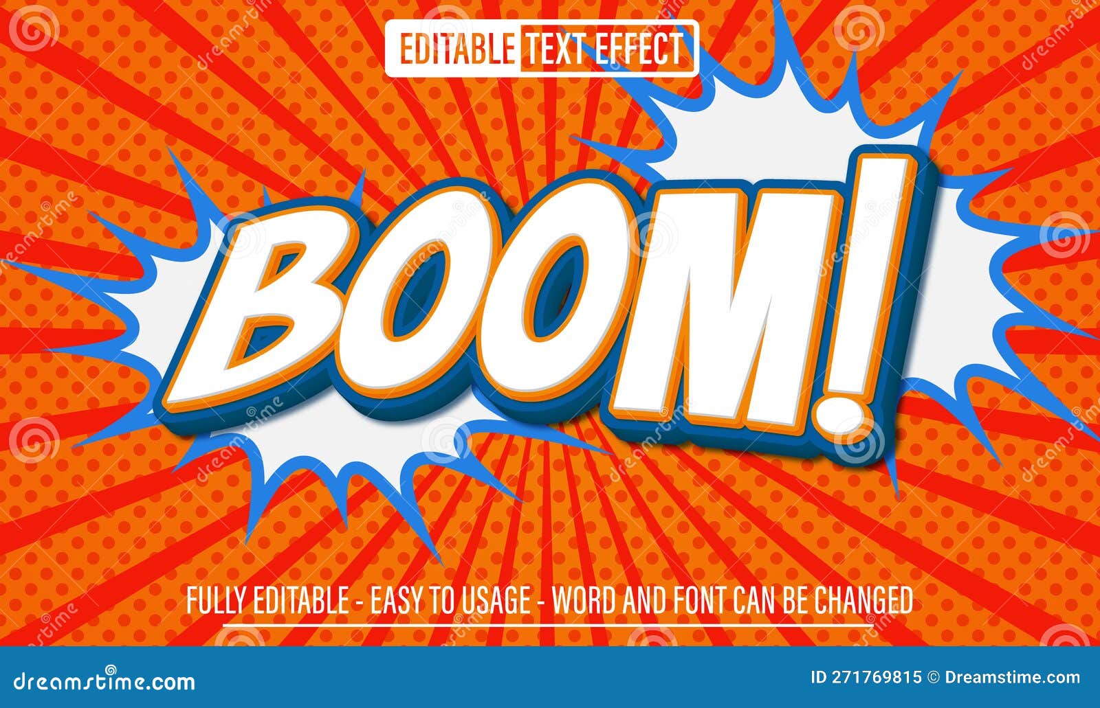 Boom Comic text effect 3d stock vector. Illustration of word - 271769815