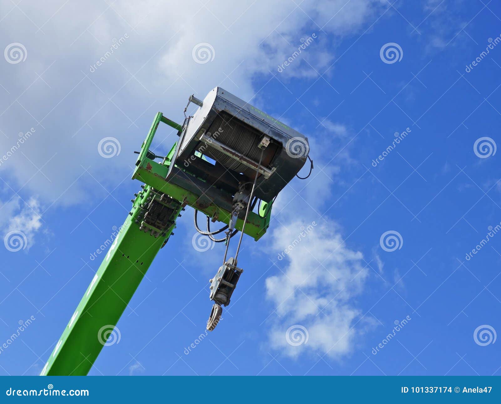 Boom, Hook and Sling of a Green Mobile Crane Stock Photo - Image of ...